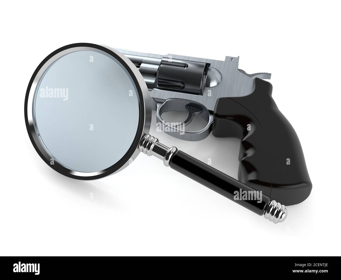 Gun with magnifying glass isolated on white background Stock Photo - Alamy