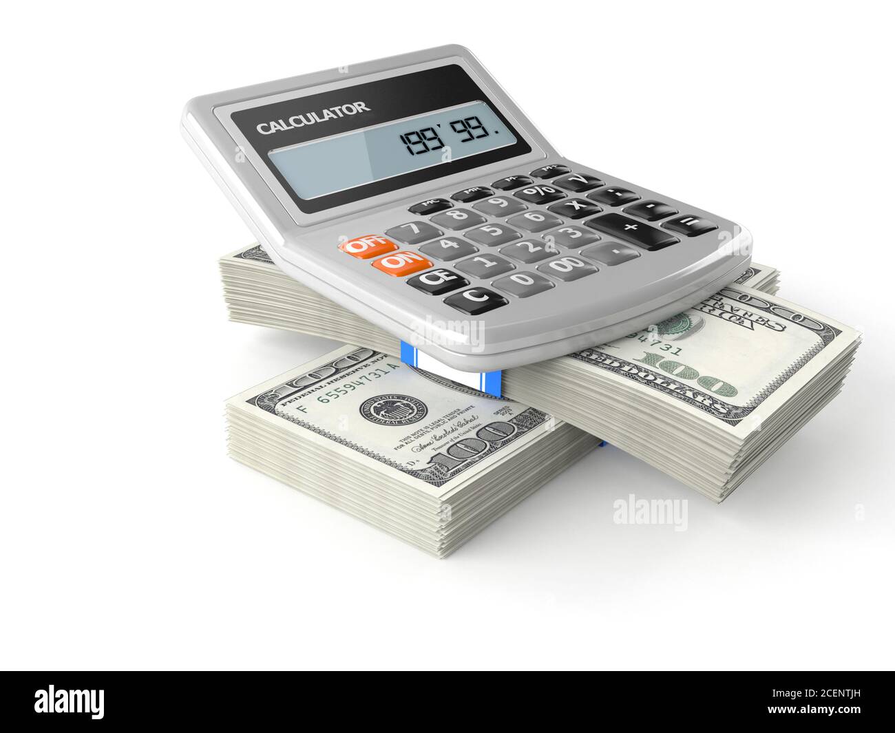 Calculator with money isolated on white background Stock Photo - Alamy
