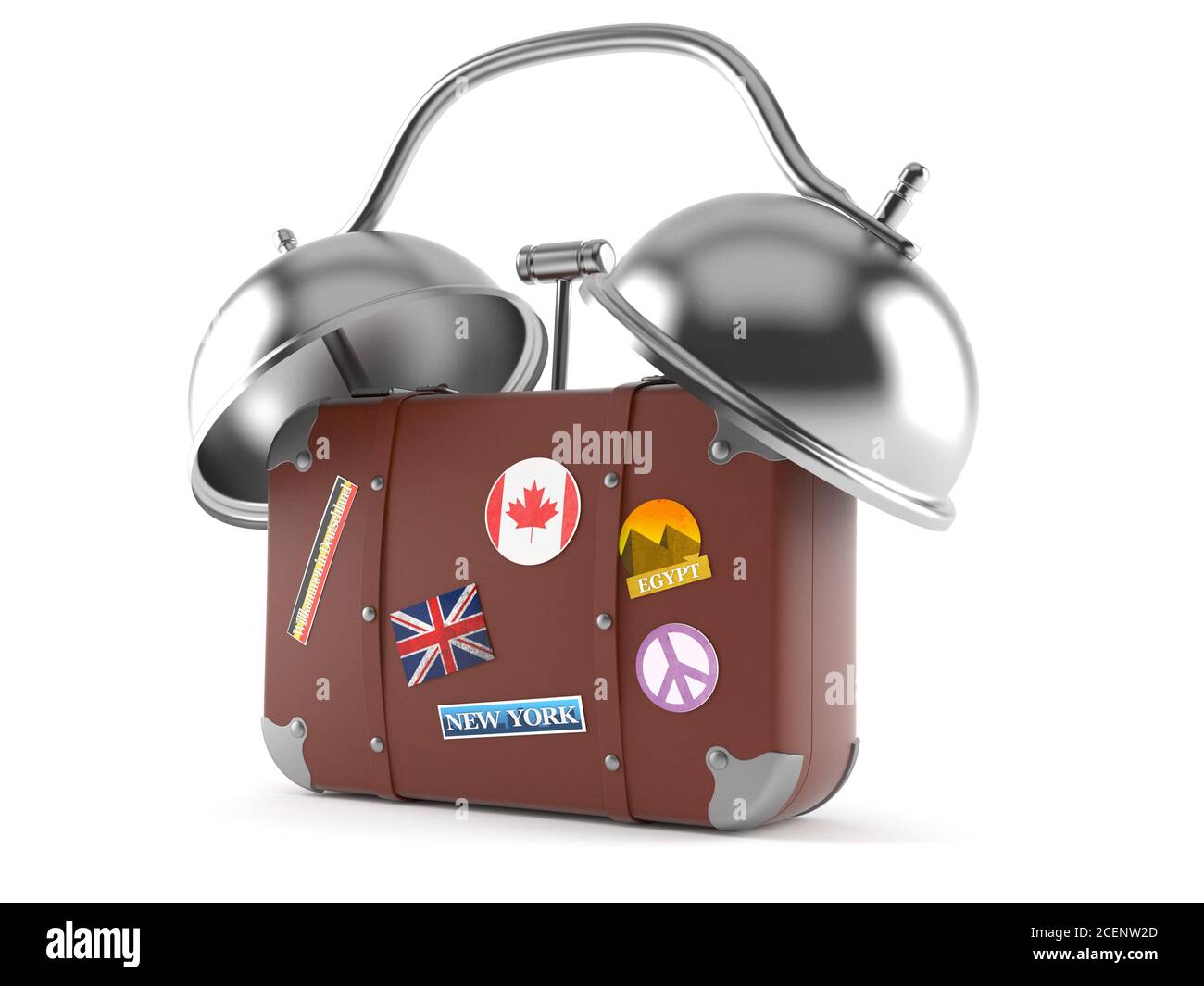 Luggage with alarm clock isolated on white background Stock Photo - Alamy