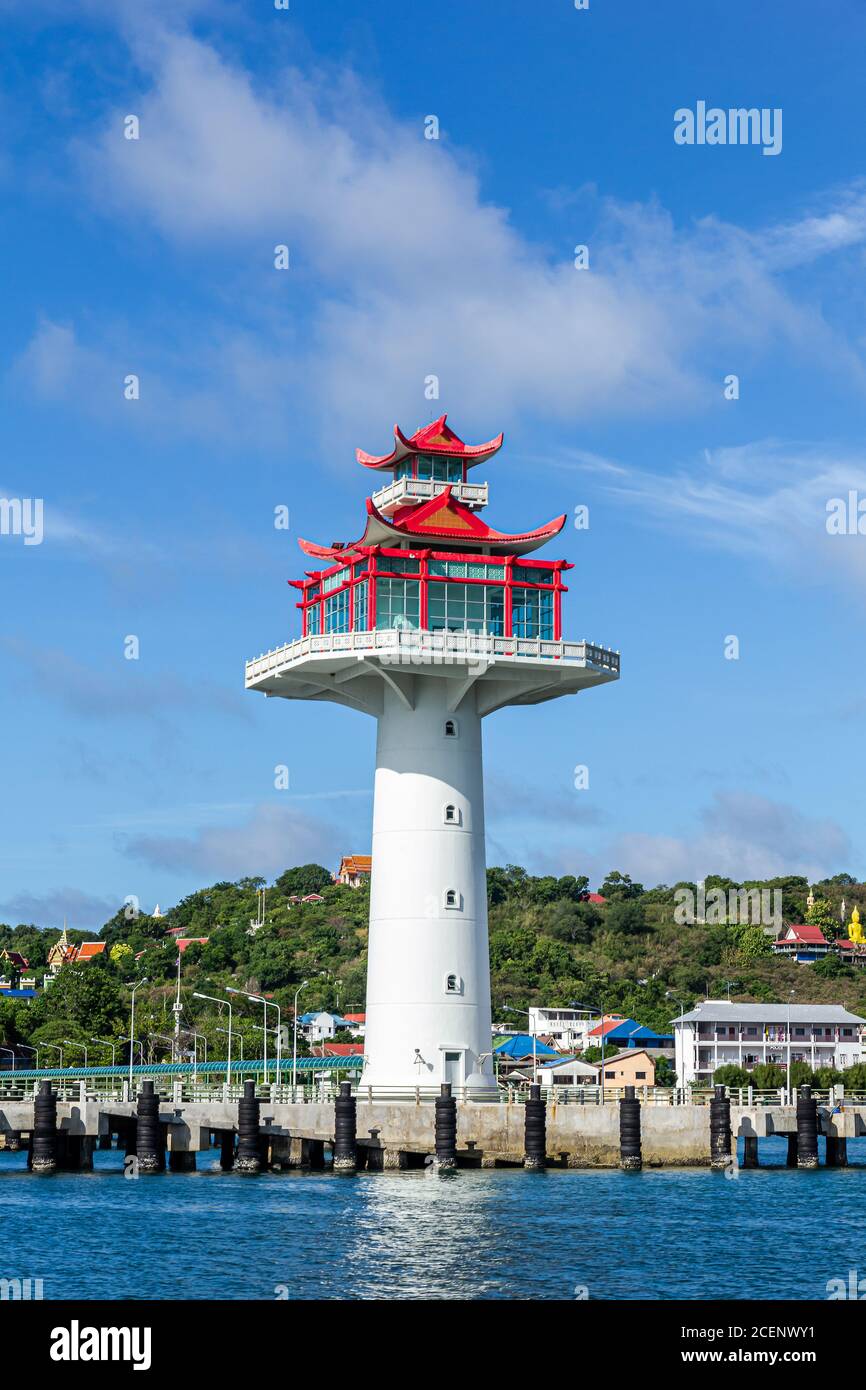 Chinese style lighthouse and blue sky sky at Koh Sichang,Chonburi ...