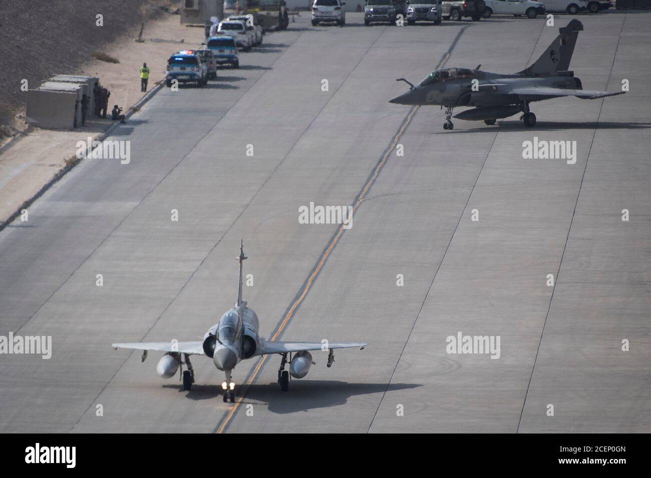 Qatari Emiri Air Force’s (QEAF) Mirage 2000 and Rafale taxi out in ...
