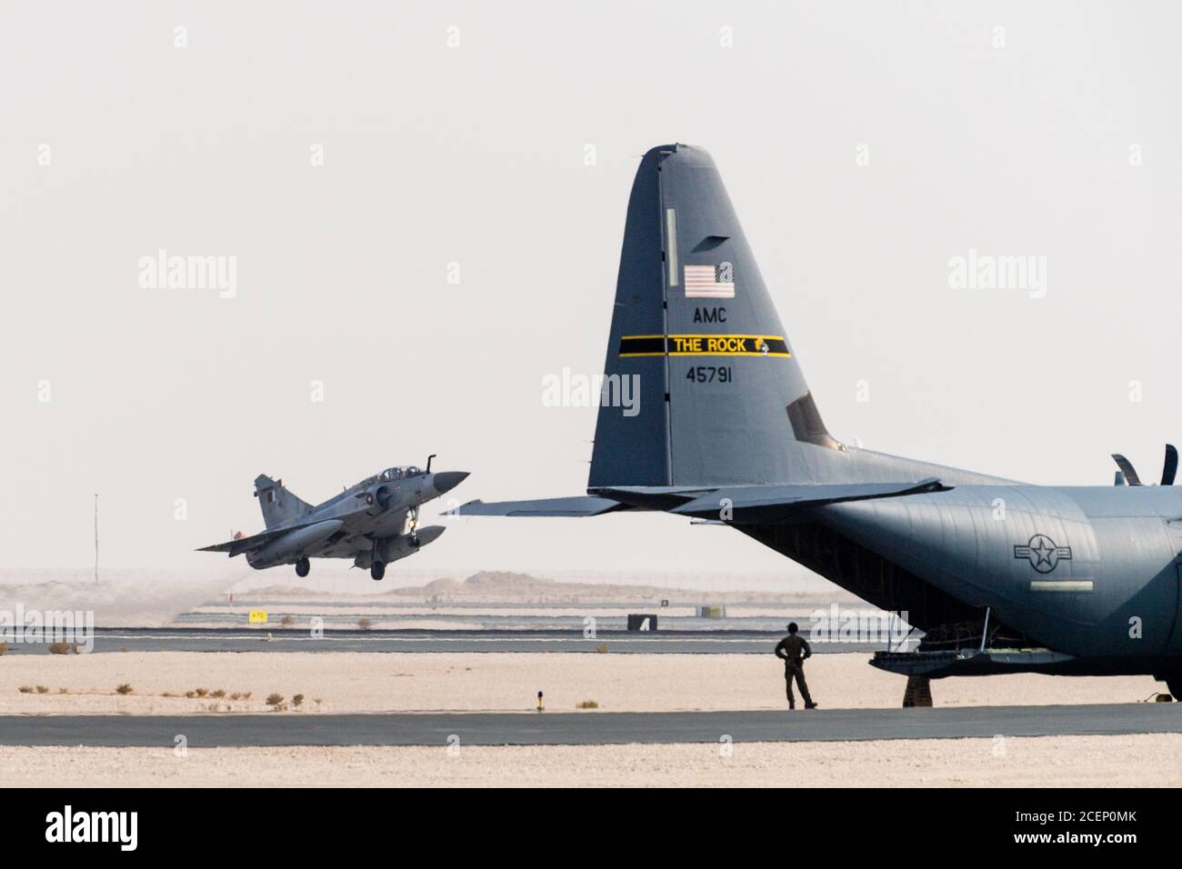 A Qatari Emiri Air Force (QEAF) Mirage 2000 takes off before performing ...