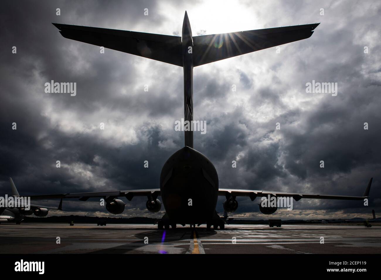 A C-17 Globemaster III assigned to the 911th Airlift Wing sits on the ...