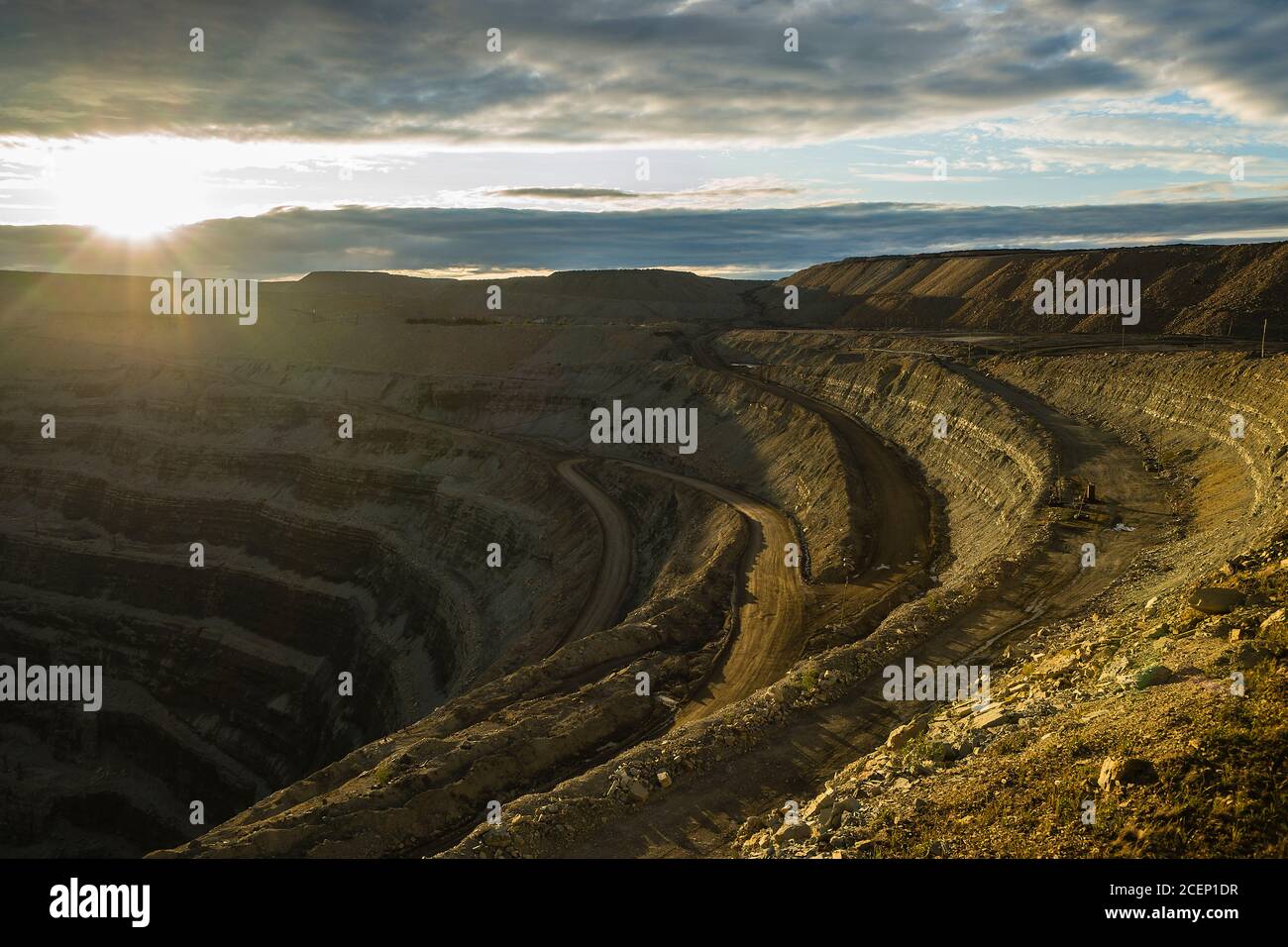 Diamond mining pit in the town of Lucky, Yakutia, Russia. ALROSA Stock ...