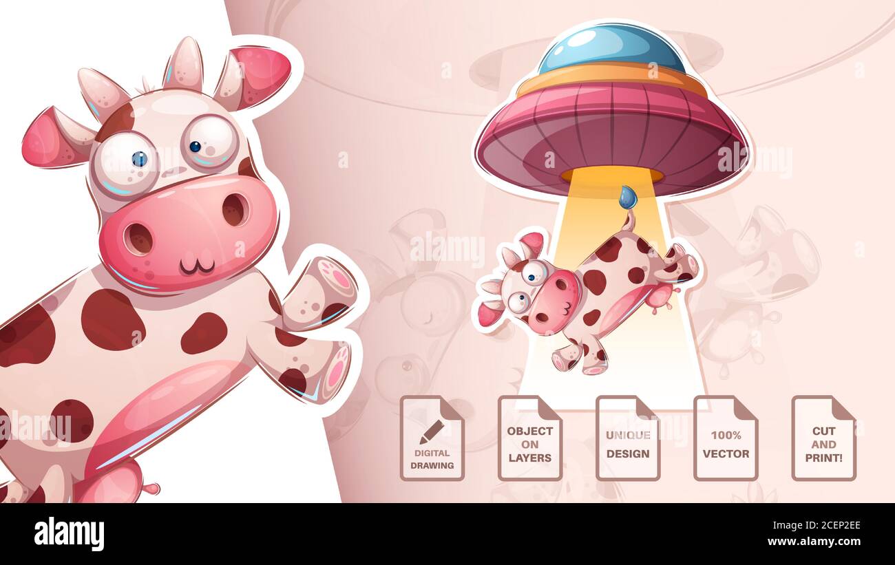 Crazy ufo cow - cute sticker Stock Vector Image & Art - Alamy
