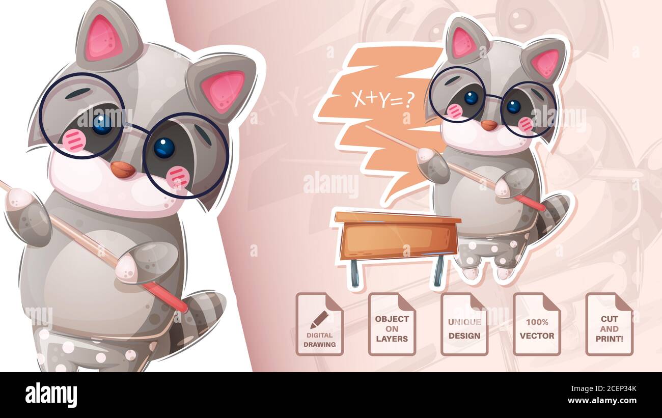 Raccoon teaches algebra - cute sticker Stock Vector Image & Art - Alamy