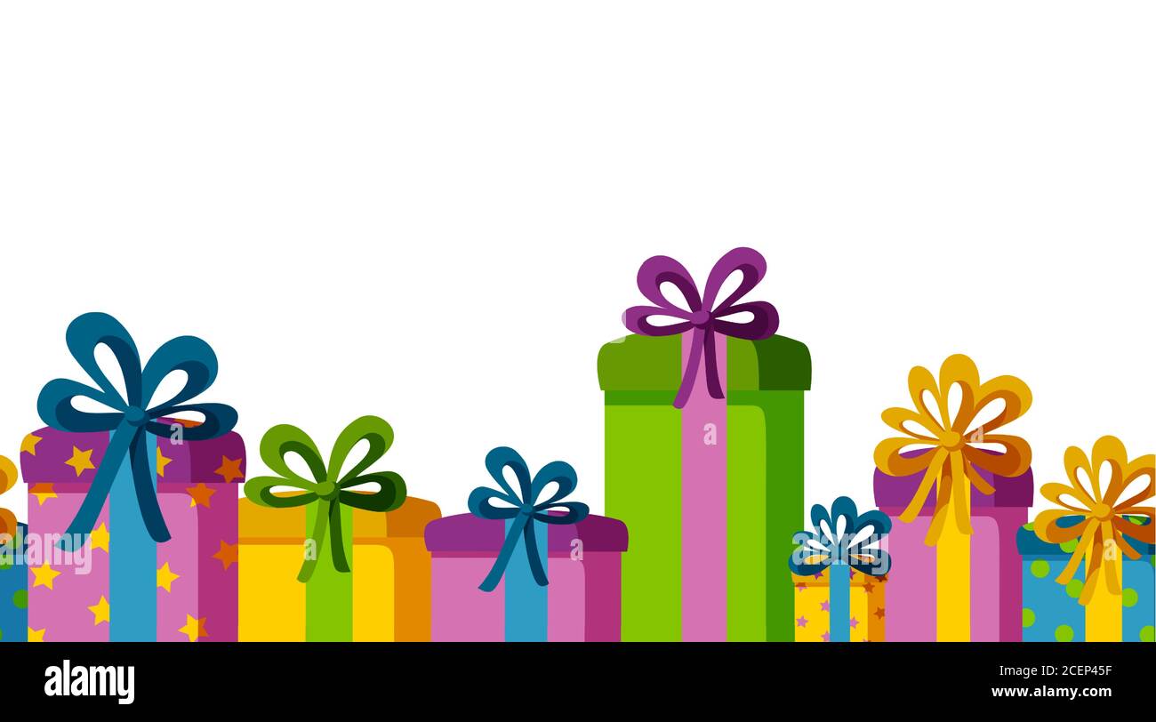 Horizontal seamless pattern with present boxes in colorful wrapping ...