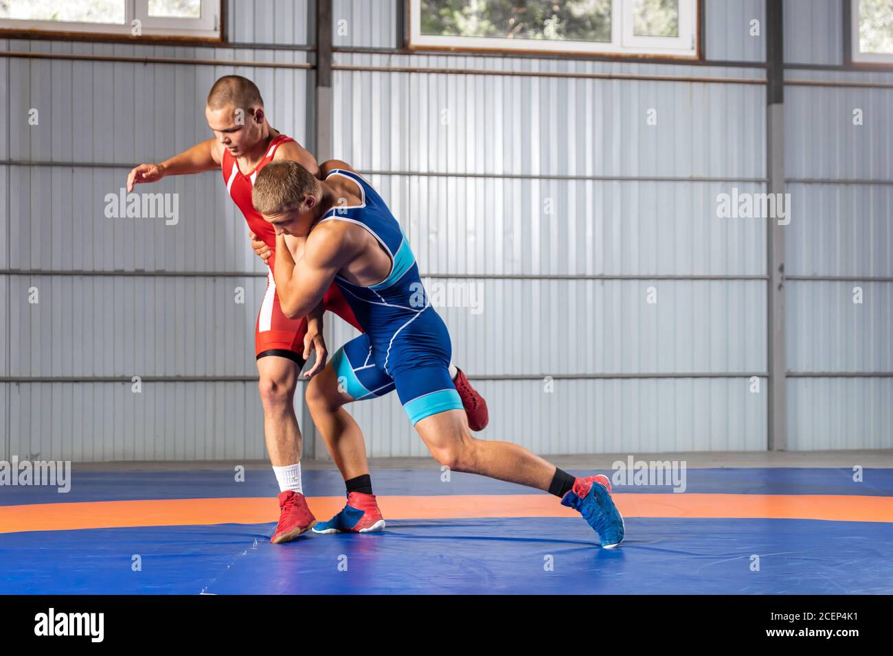 Greco-Roman wrestling training, grappling. Two greco-roman wrestlers in ...