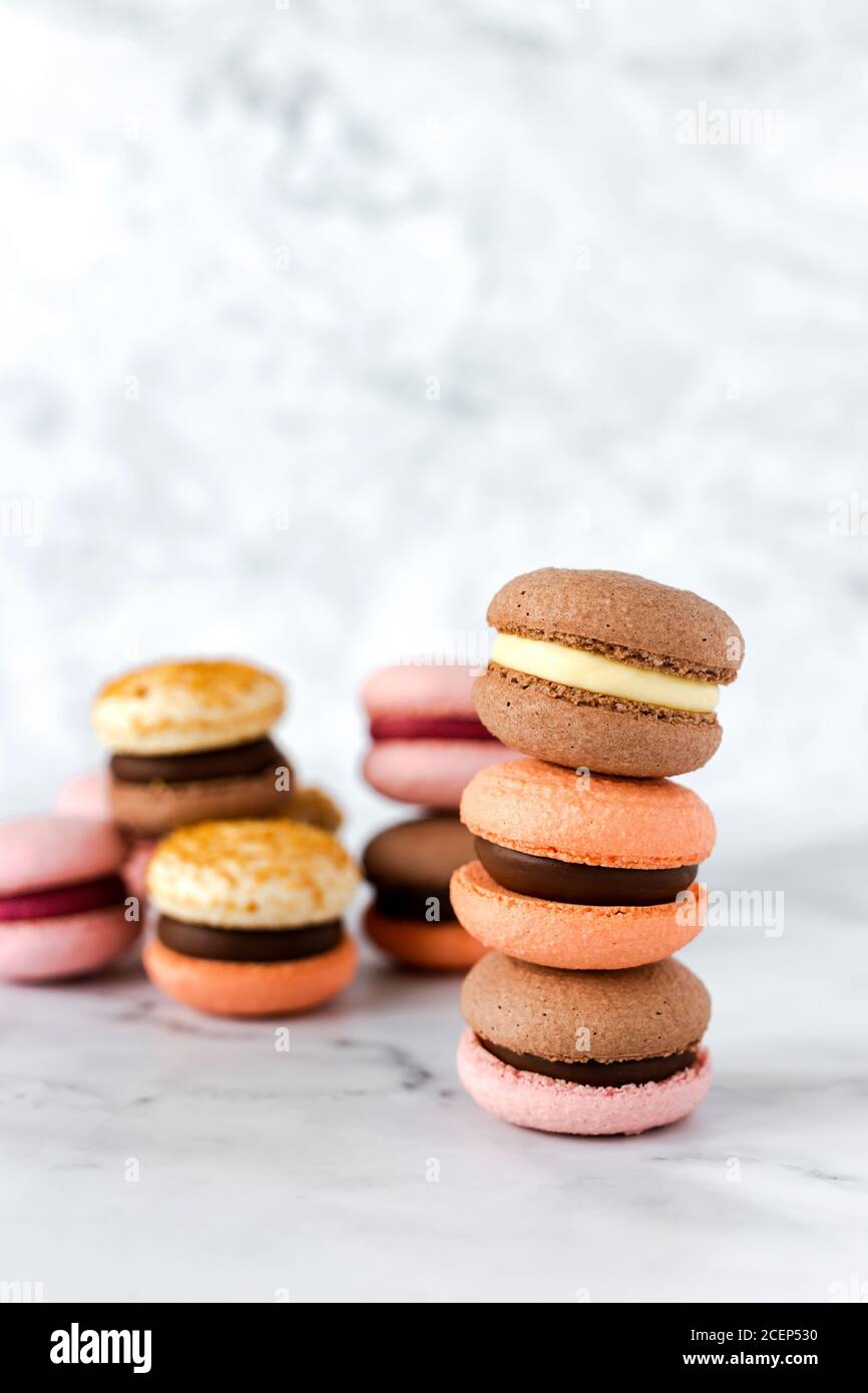 Colorful french macaron cakes of different tastes Stock Photo - Alamy