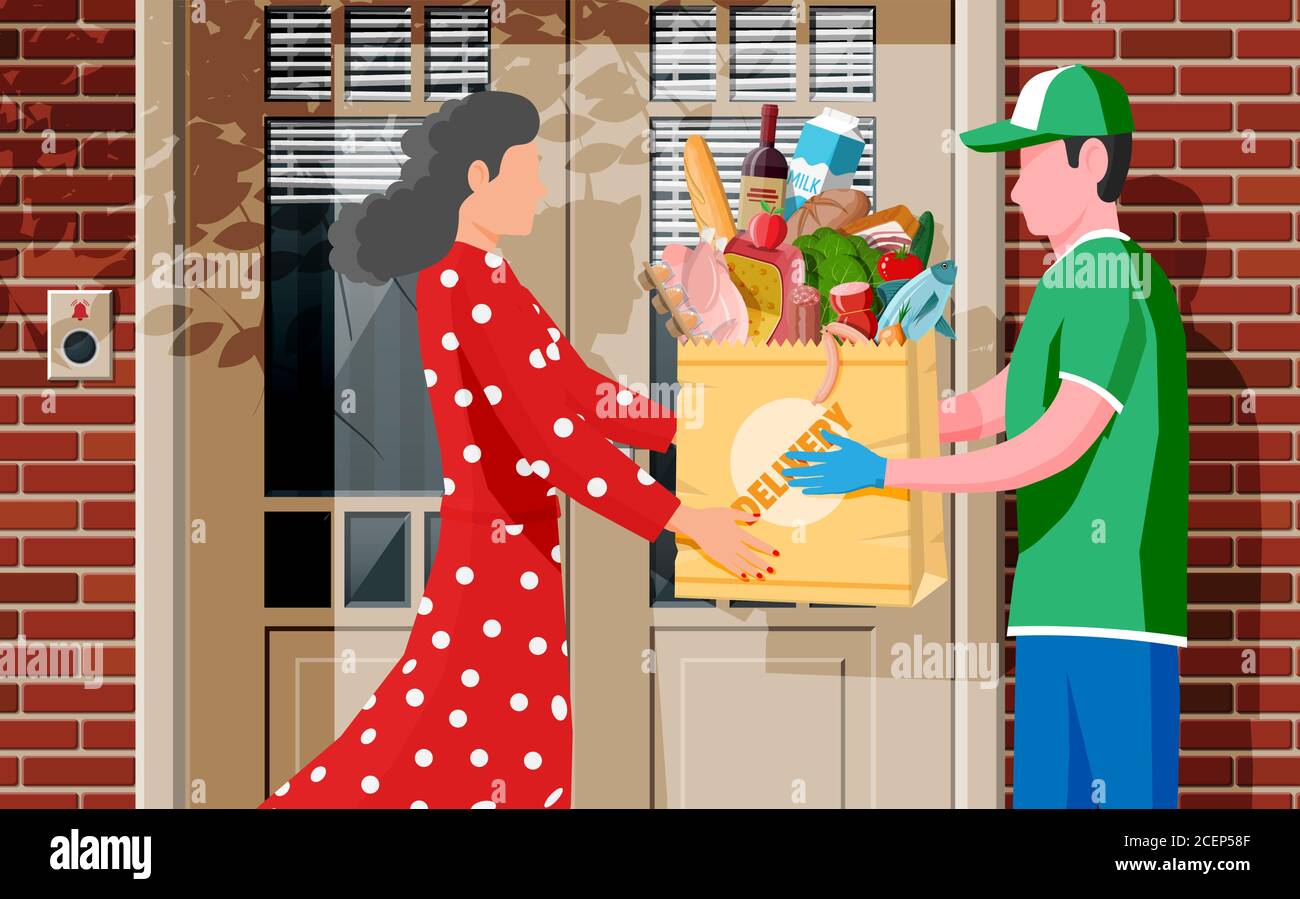 Courier delivered package of groceries to customer. Food delivery ...