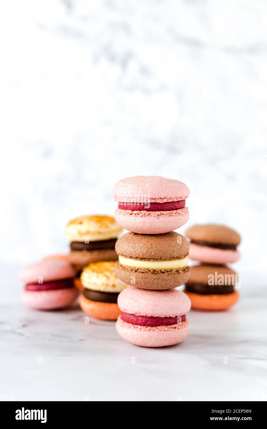 Colorful french macaron cakes of different tastes Stock Photo - Alamy