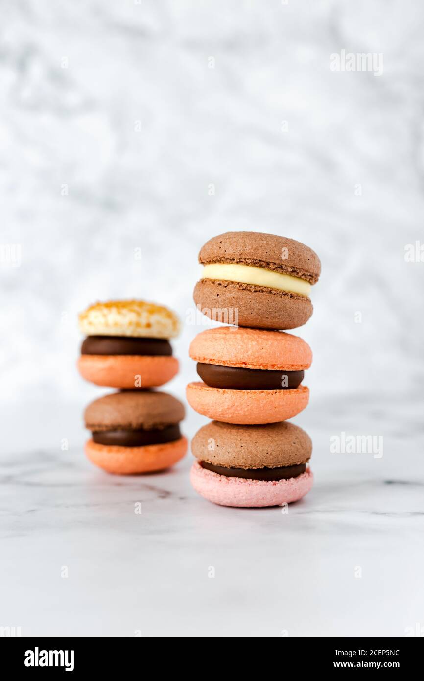 Colorful french macaron cakes of different tastes Stock Photo - Alamy