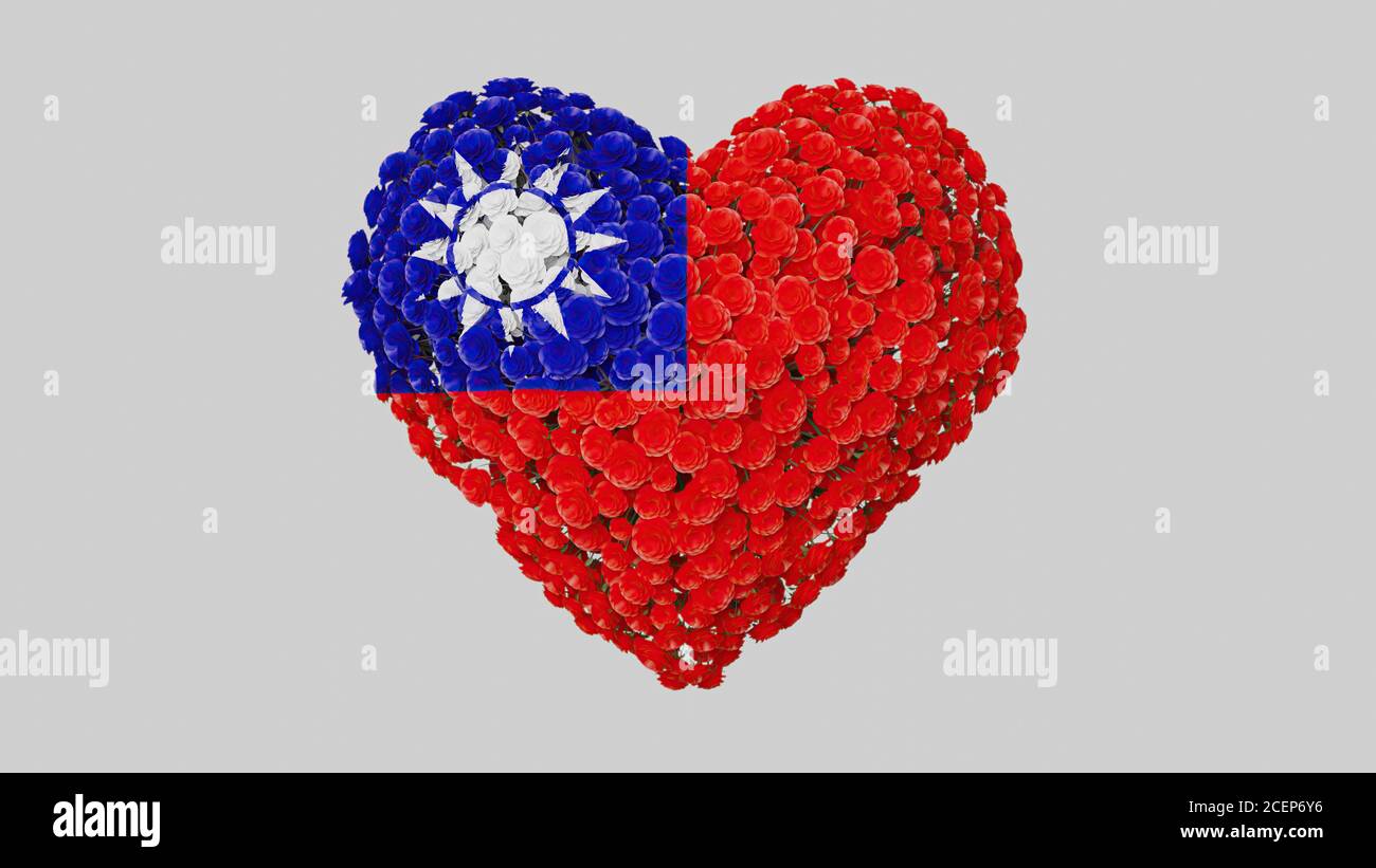Taiwan. National Day. 10 October. Heart shape made out of flowers on ...