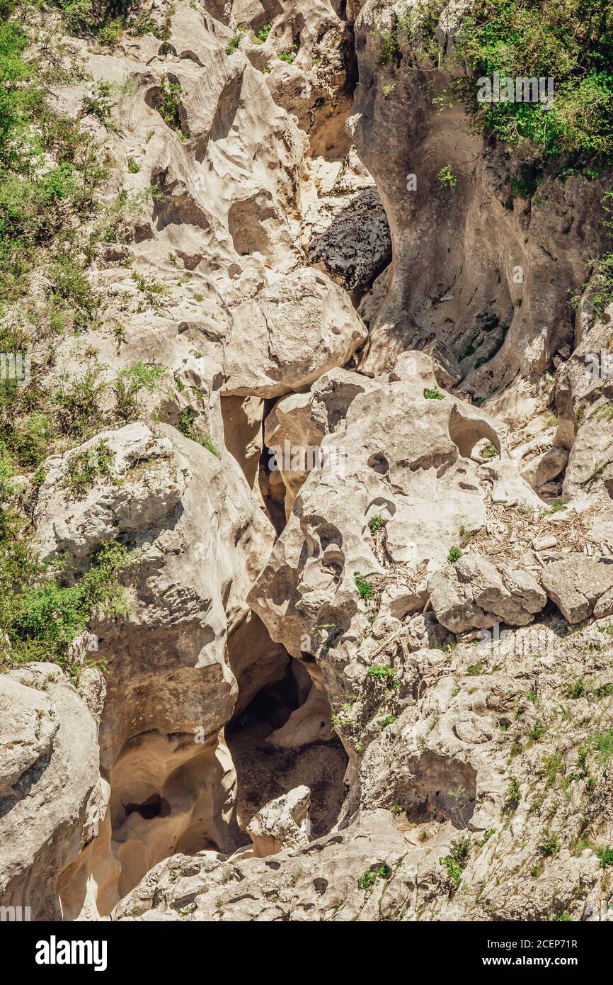 Verdon, France. Blurred ancient river rocks in the Verdon Gorge in ...