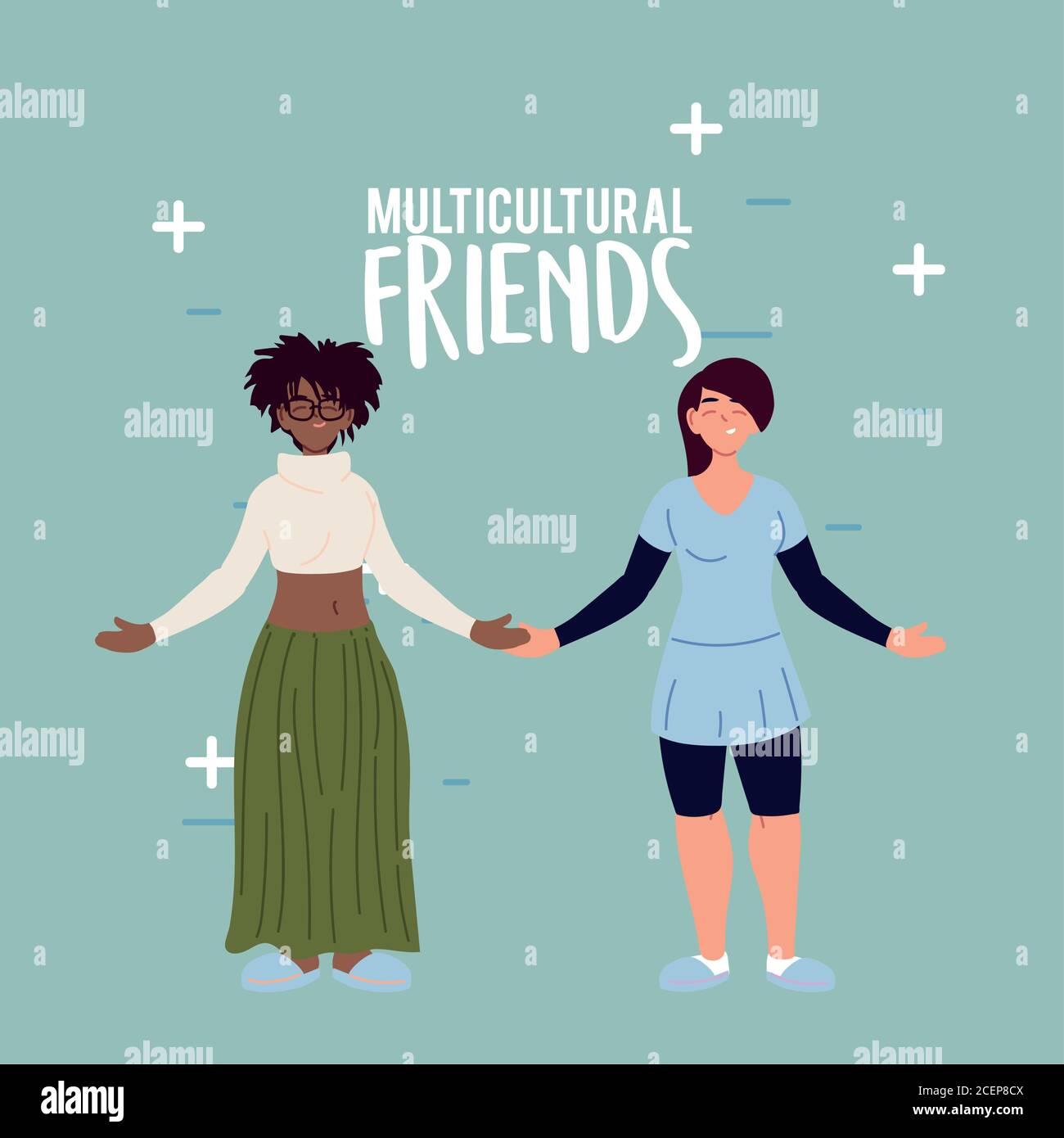 black and latin women cartoons design, diversity multicultural friends ...