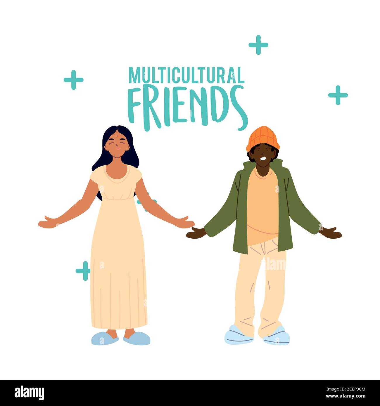 indian woman and black man cartoons design, diversity people ...