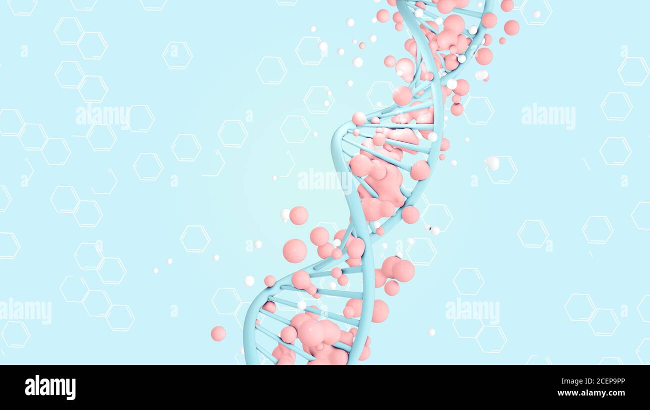 3D illustration of DNA strand surrounded alien cells, abstract health ...