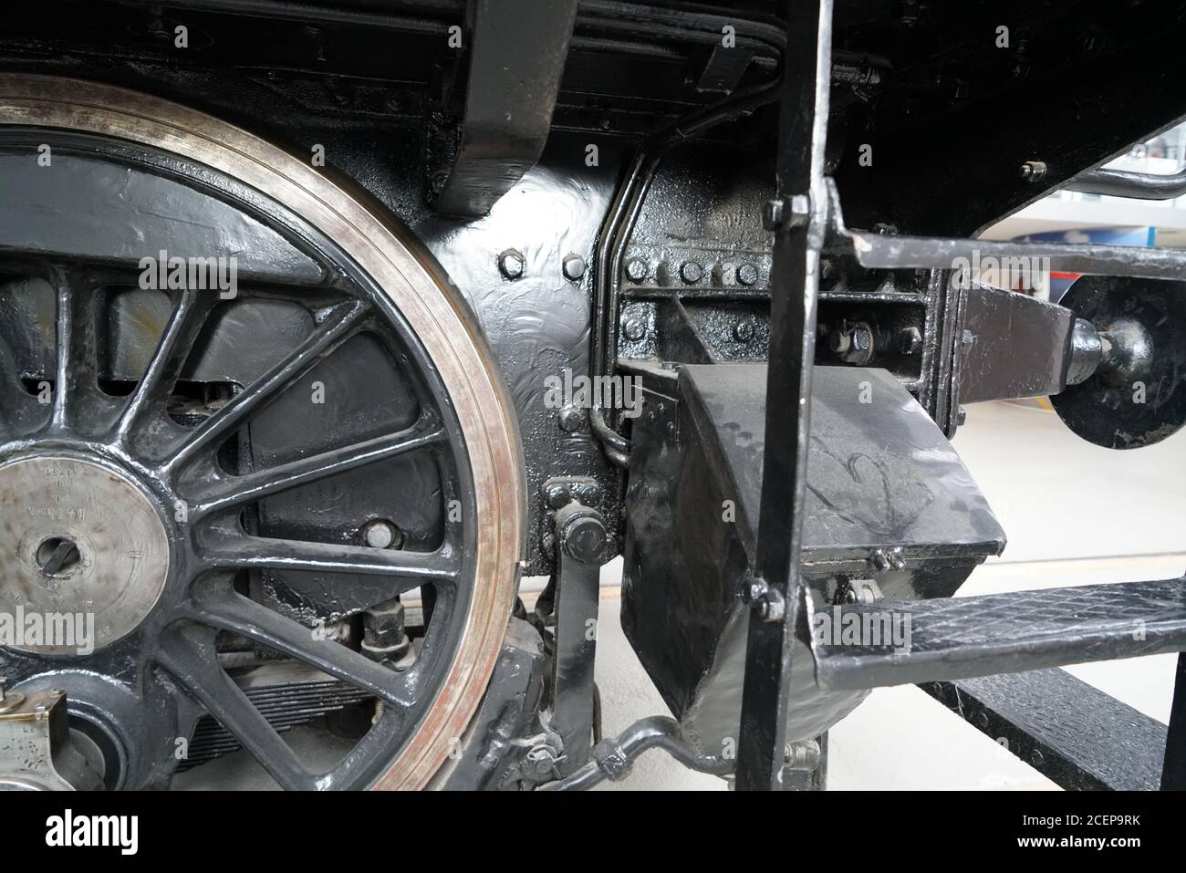 Closeup focus shot of a locomotive train underside Stock Photo - Alamy