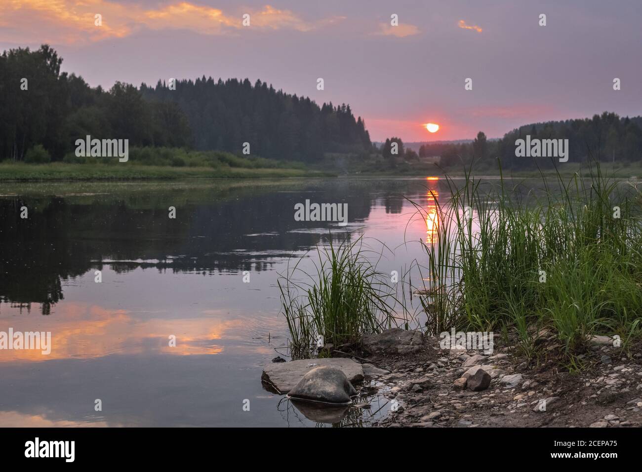 Sunset on Chusovaya river Stock Photo - Alamy