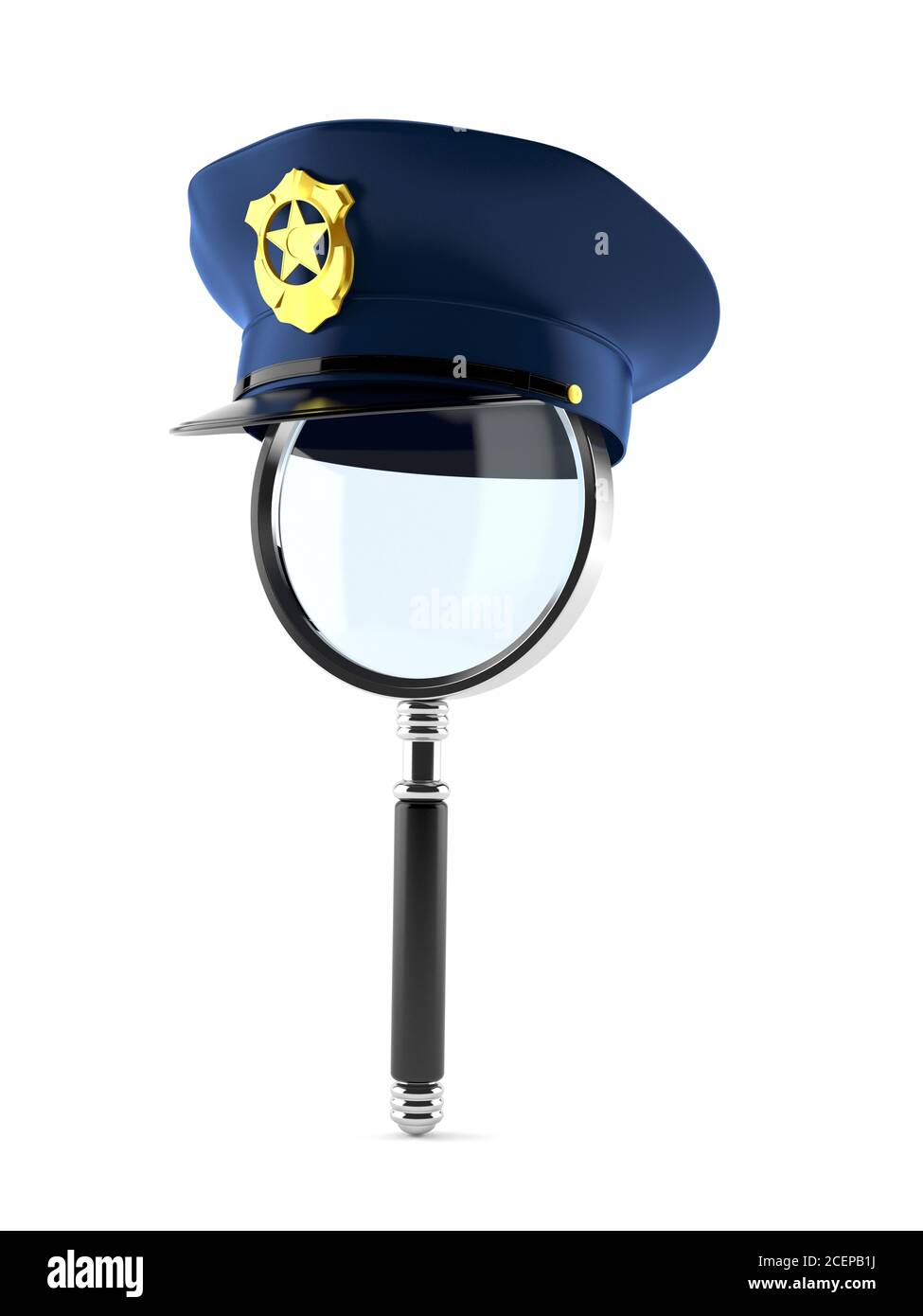 Police hat with magnifying glass isolated on white background Stock ...