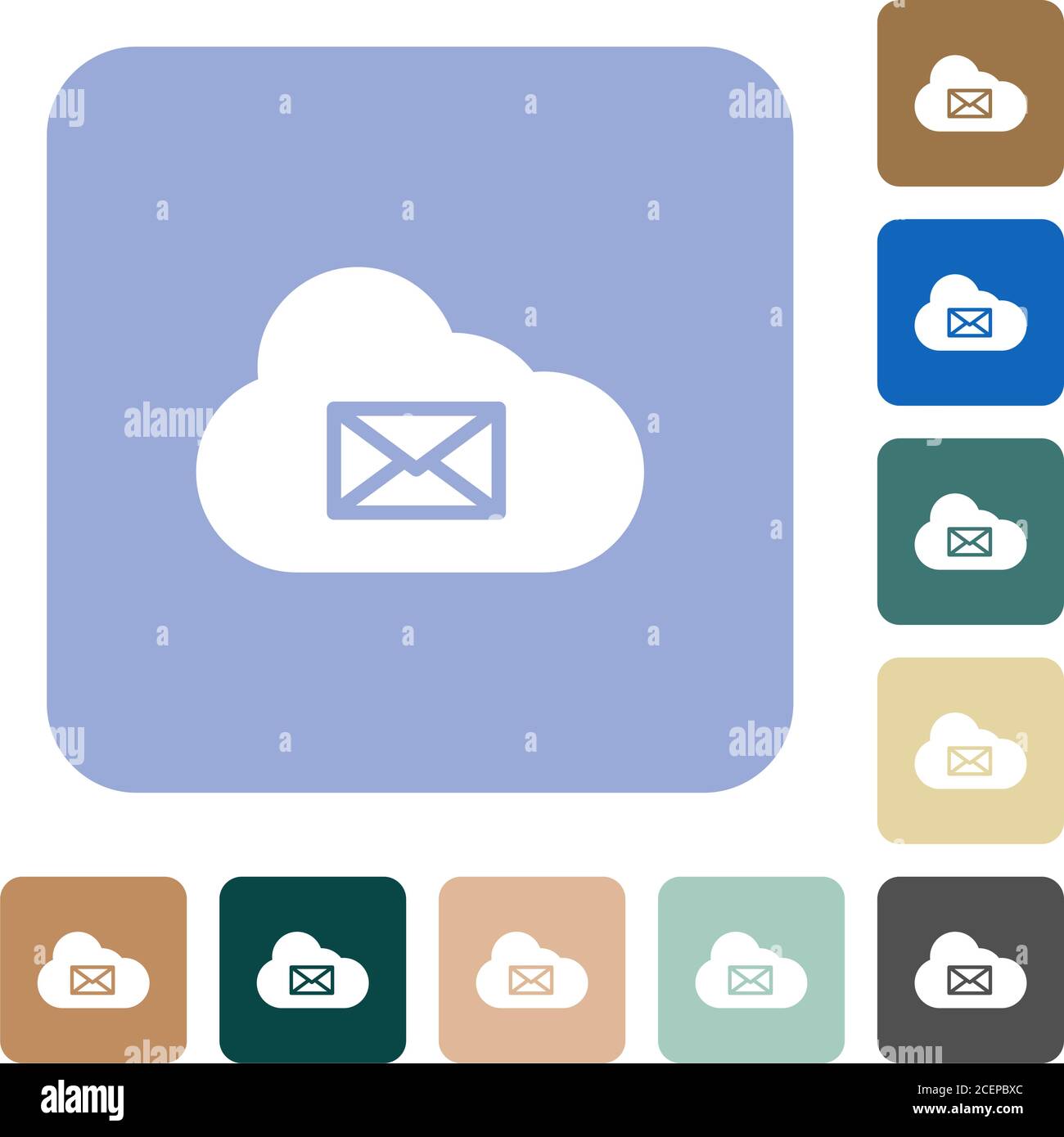 Cloud mail system white flat icons on color rounded square backgrounds ...