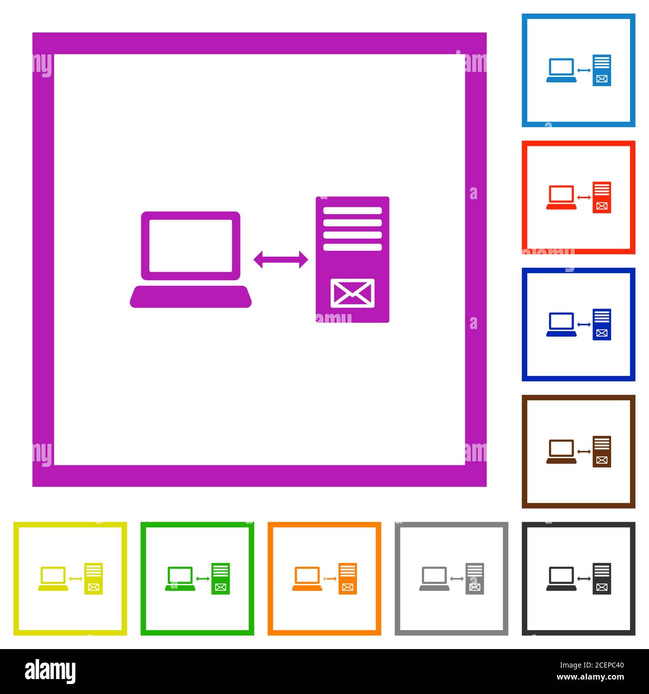 Single connection to mail server flat color icons in square frames on ...