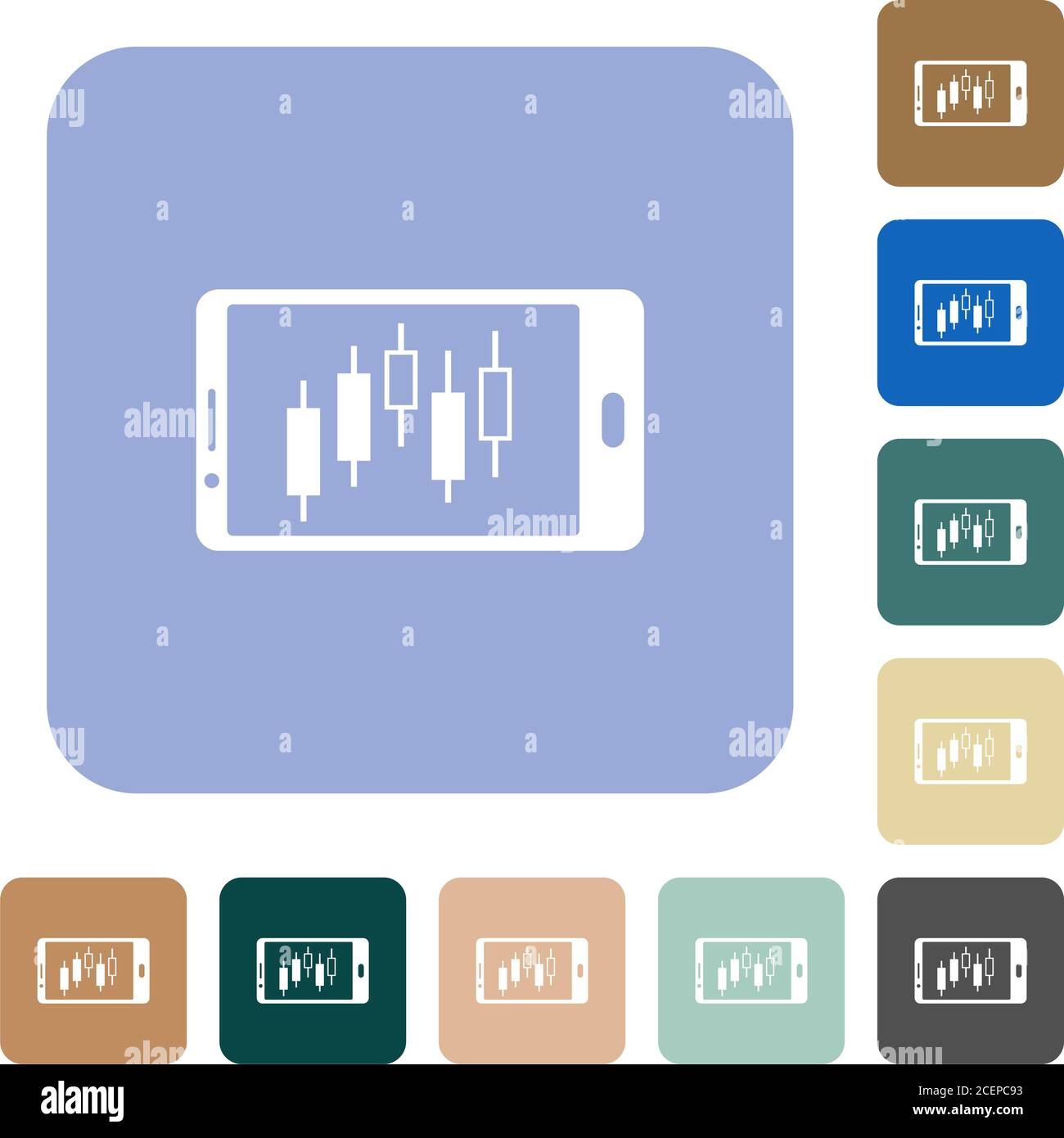 Mobile broker landscape mode white flat icons on color rounded square ...