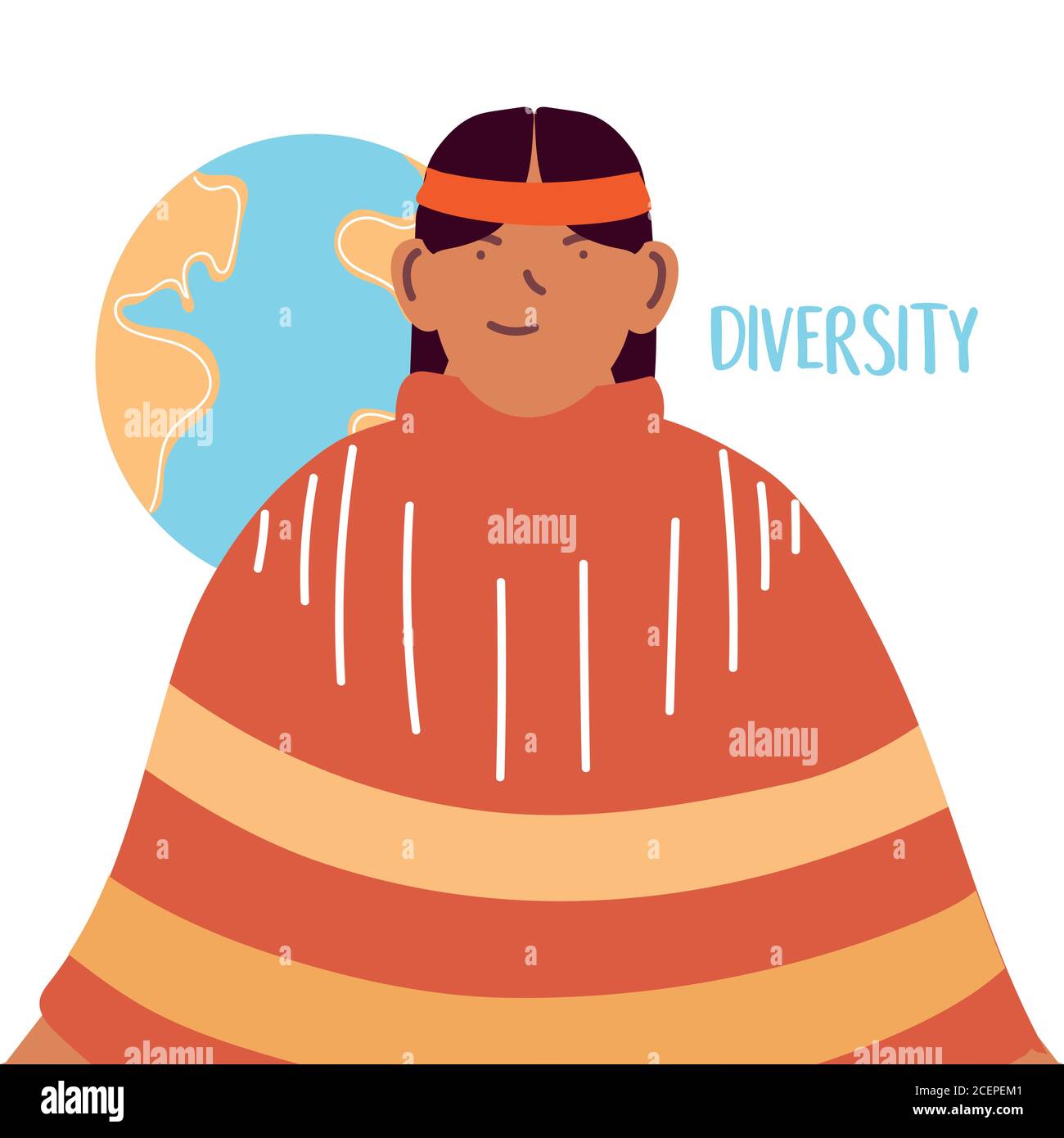 usa indian man cartoon in front of world sphere design, diversity ...