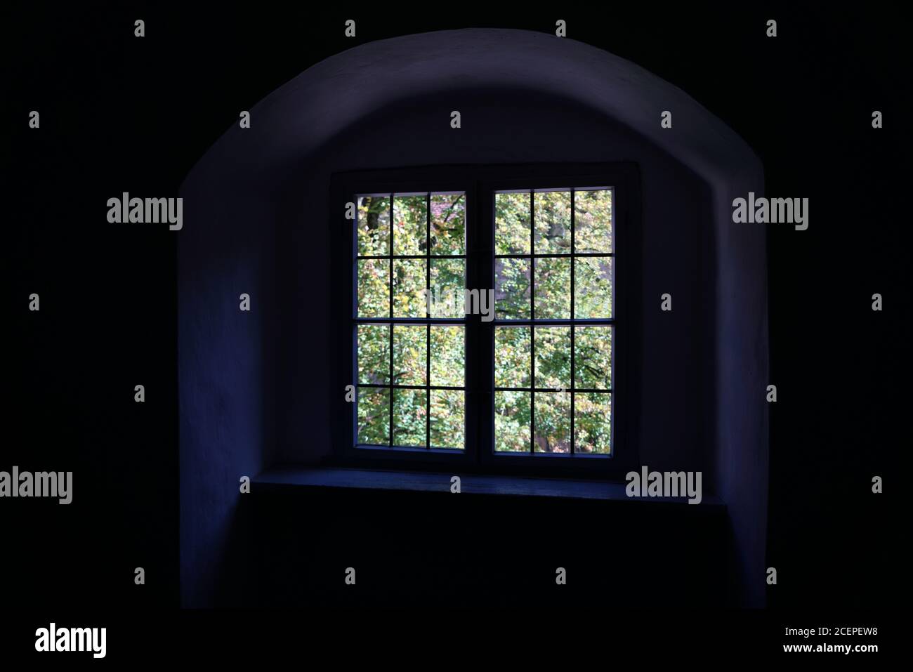 Beautiful garden view from a rural window frame Stock Photo - Alamy