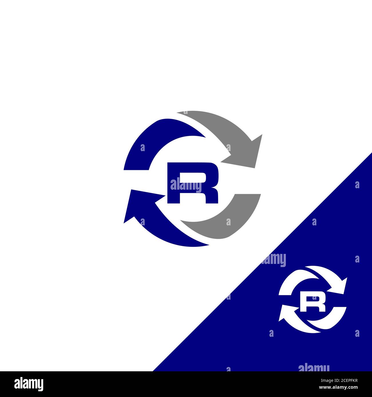 Simple design letter R with round arrow and color blue. Flat design ...