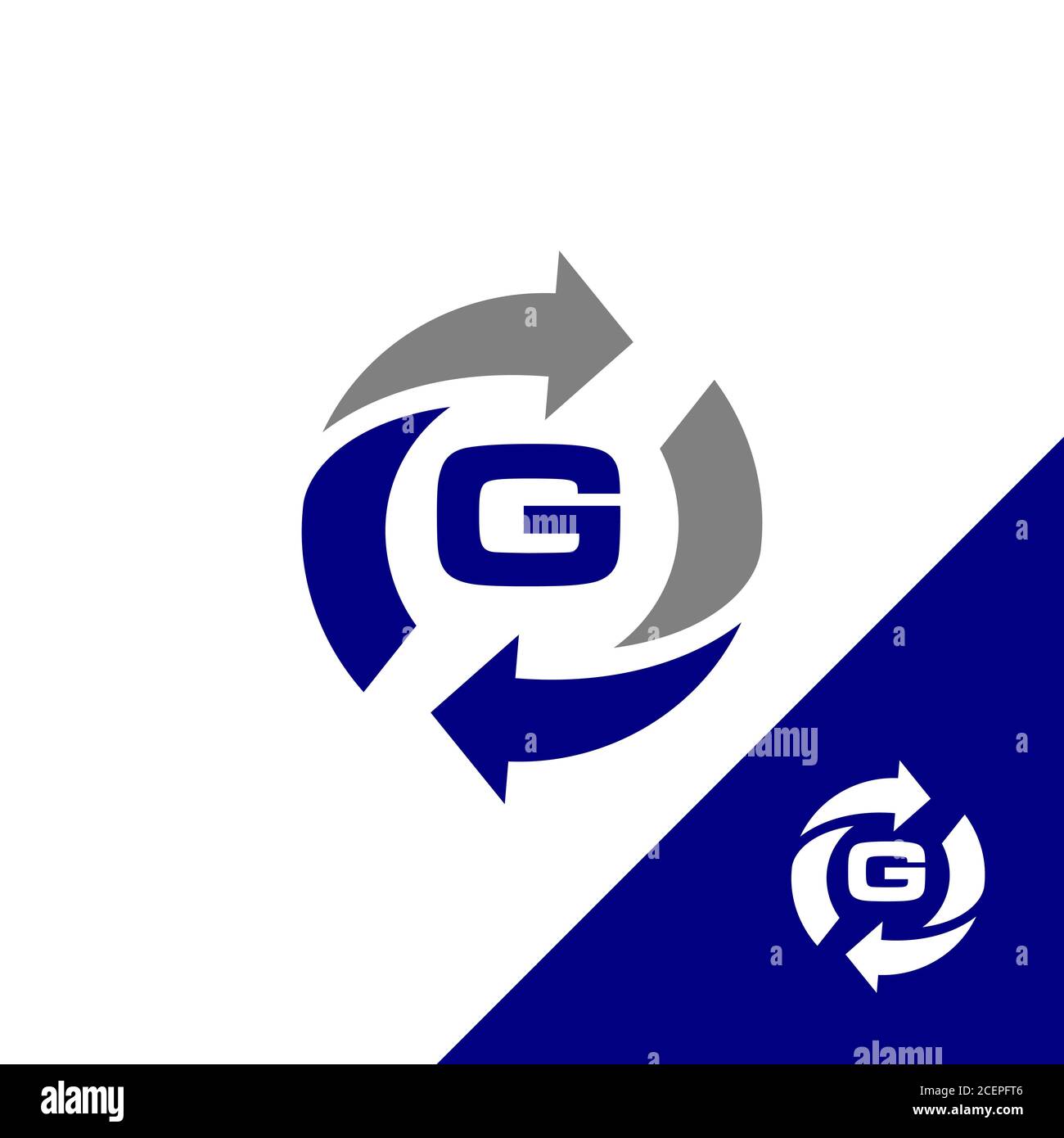 Simple design letter G with round arrow and color blue. Flat design ...