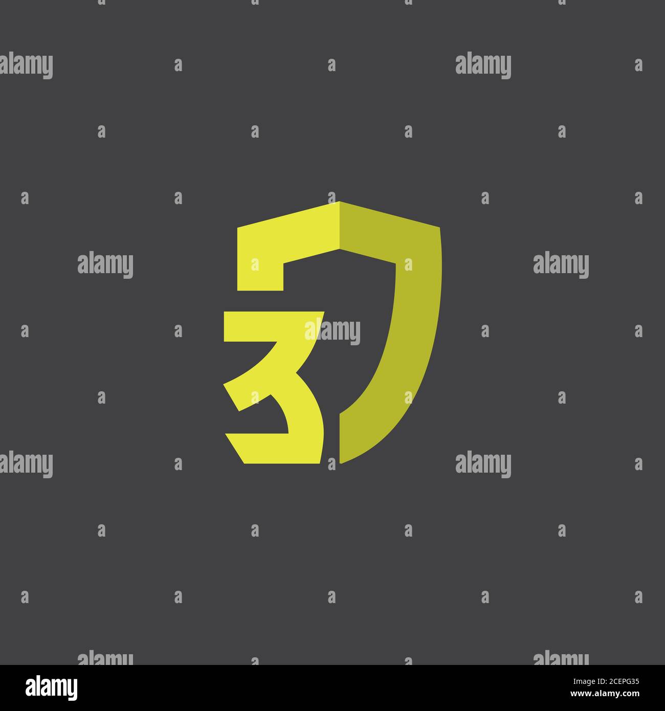 Simple design shield with number three. Flat design shield with color ...