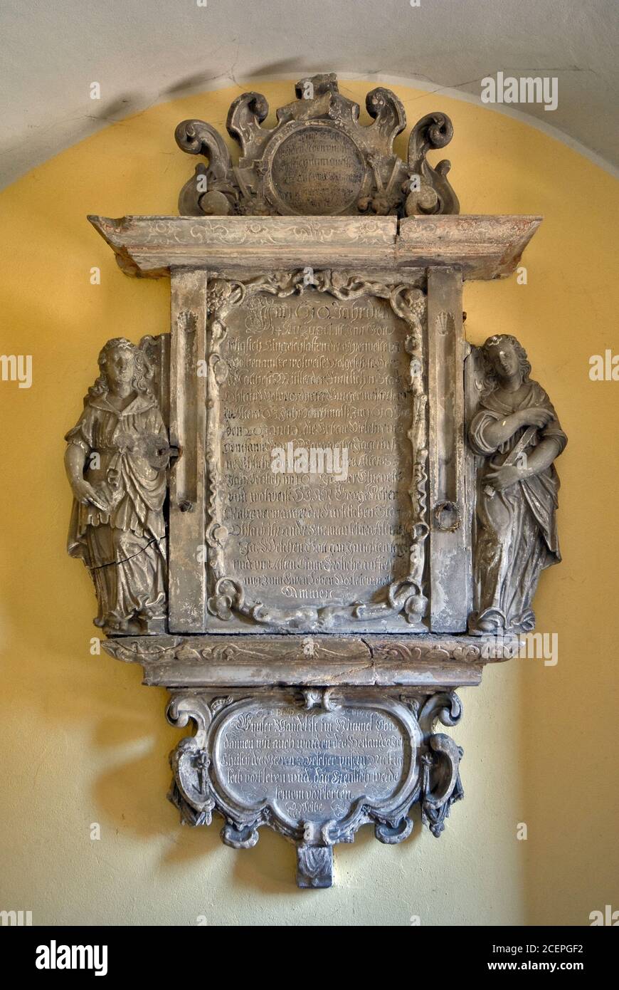 Tombstones with inscriptions in German at Church of Virgin Mary of ...