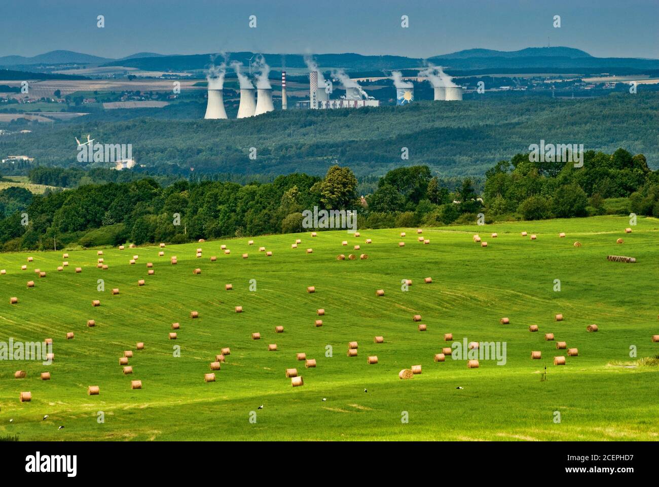 Cooling towers at Turow lignite power plant in Bogatynia, Poland, seen ...