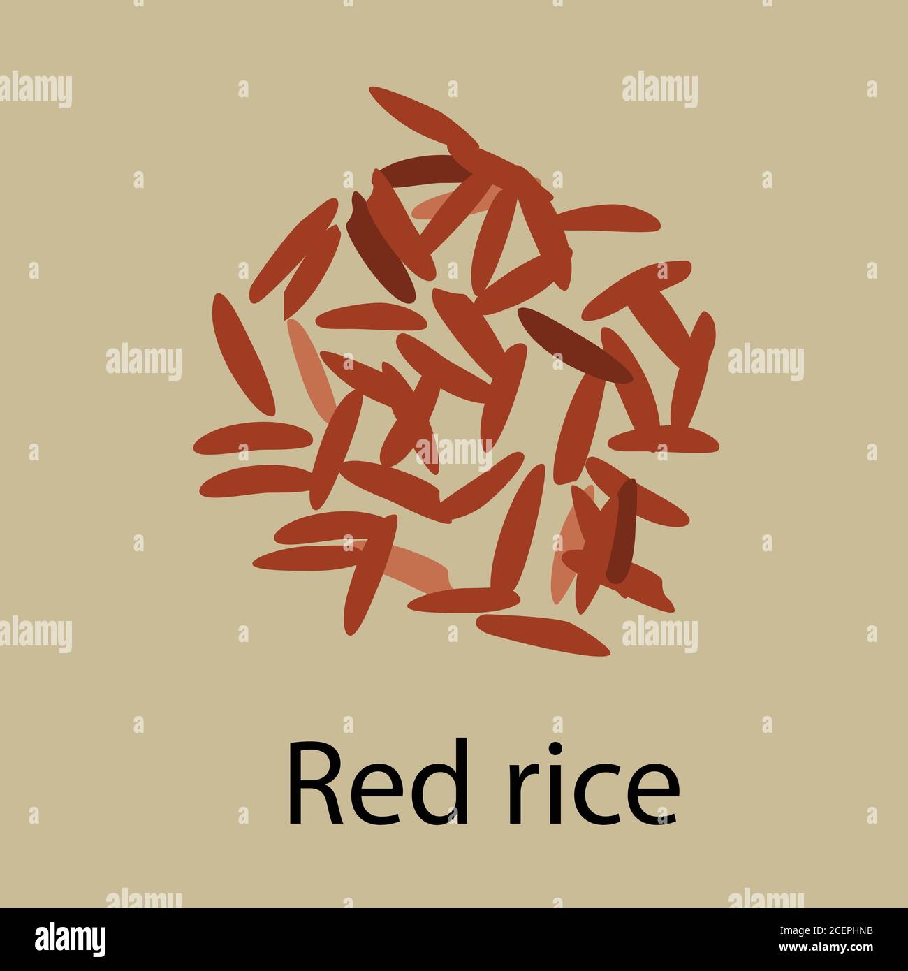 Handful of red cargo rice, isolated on a brown background,vector ...