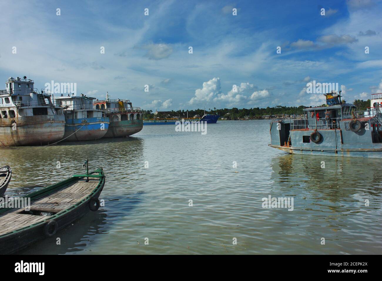 Cargo vessel anchored at the BIWT Ghat, Khulna, Bangladesh Stock Photo ...