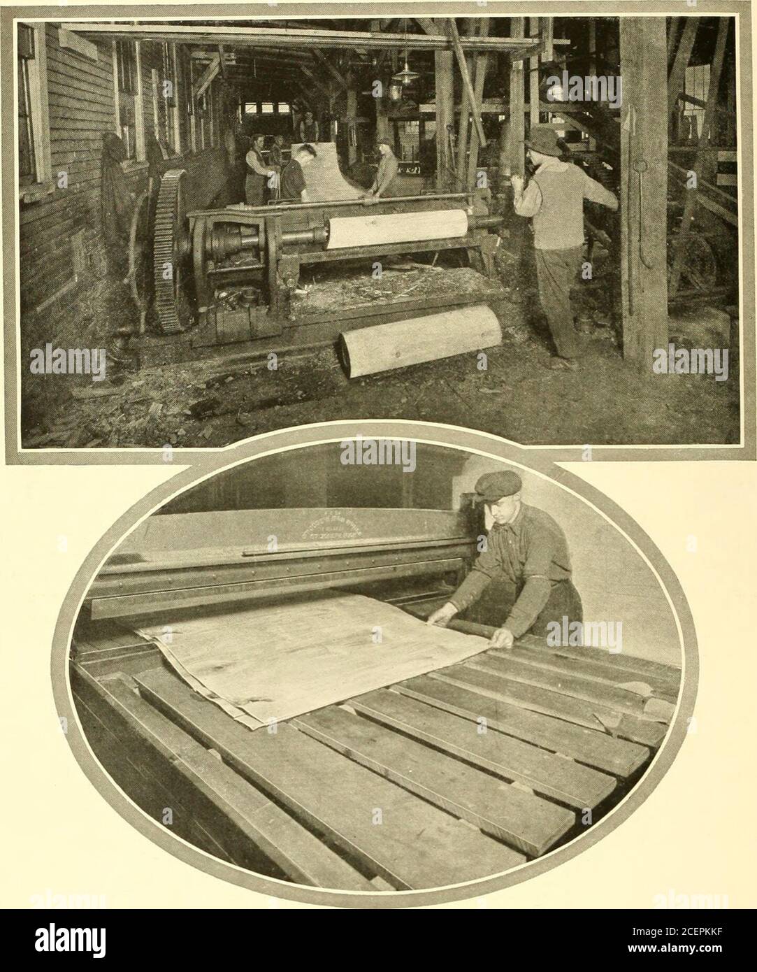 . A lighter packing case;. Upper picture—Log,-piler in OperationLower ...