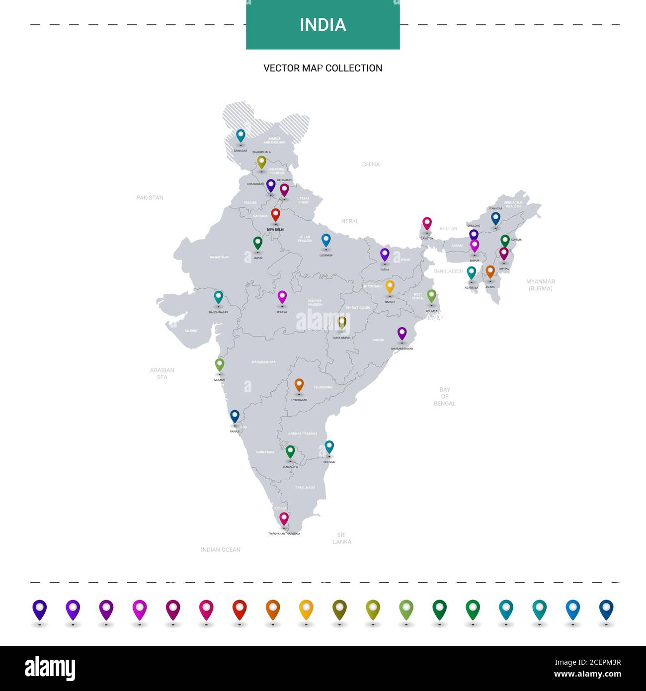 India map with location pointer marks. Infographic vector template ...