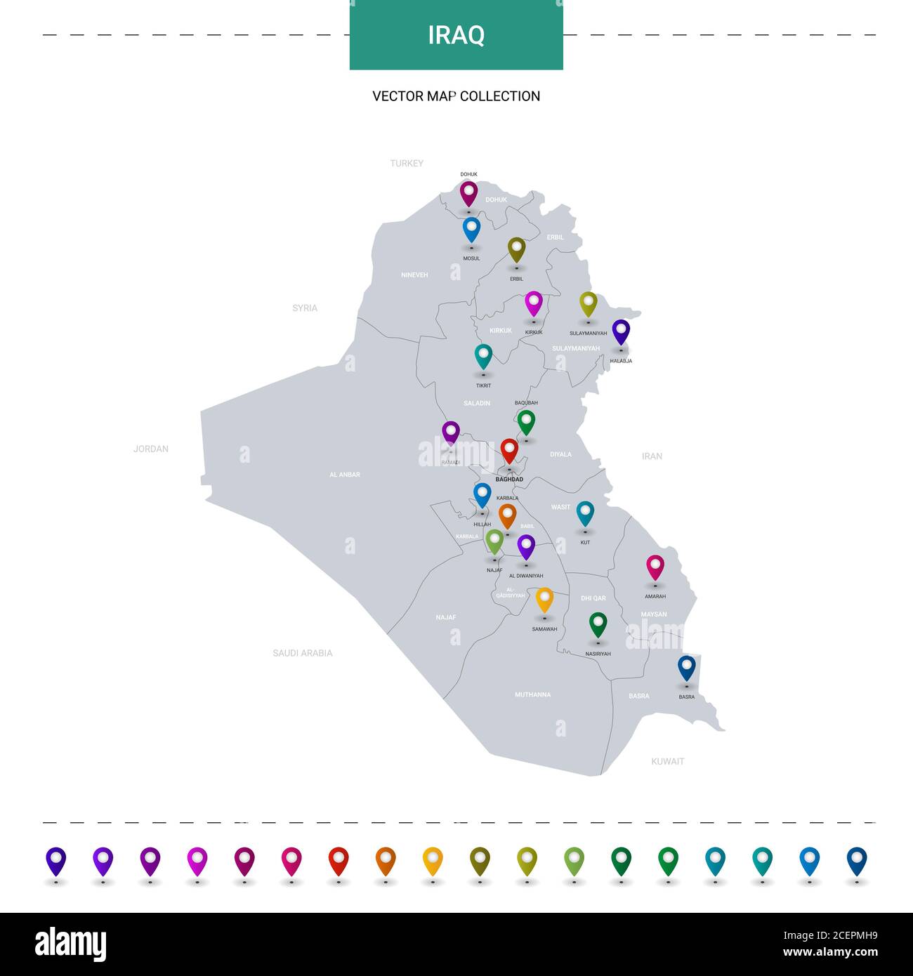 Iraq map with location pointer marks. Infographic vector template ...