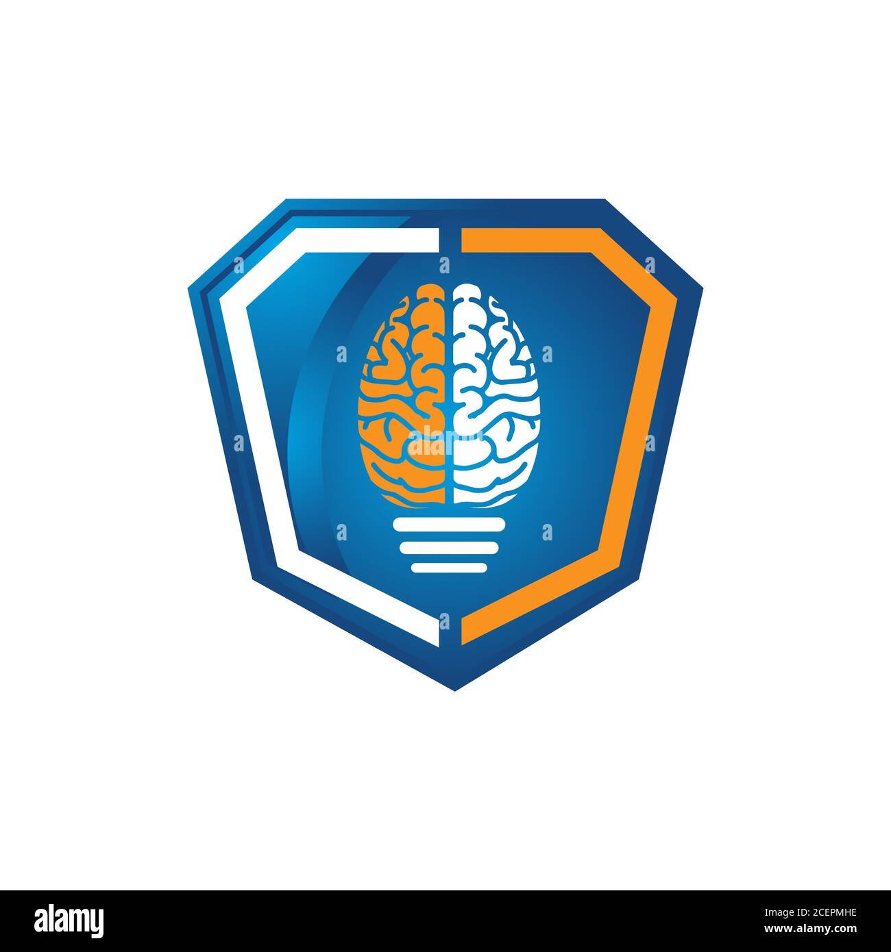 Illustration design brain shape bulb isolated on shield. Brain vector ...