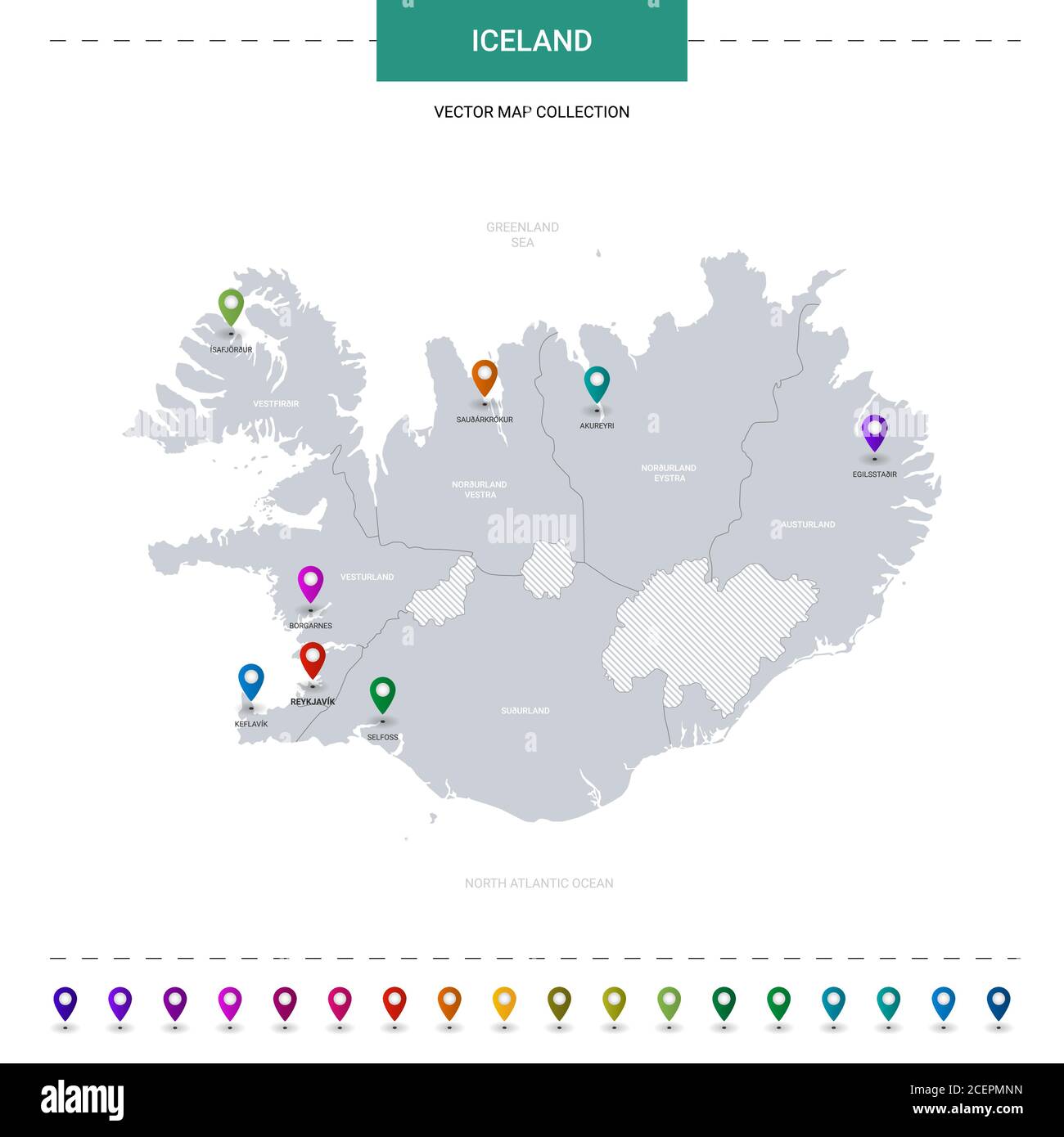 Iceland map with location pointer marks. Infographic vector template ...