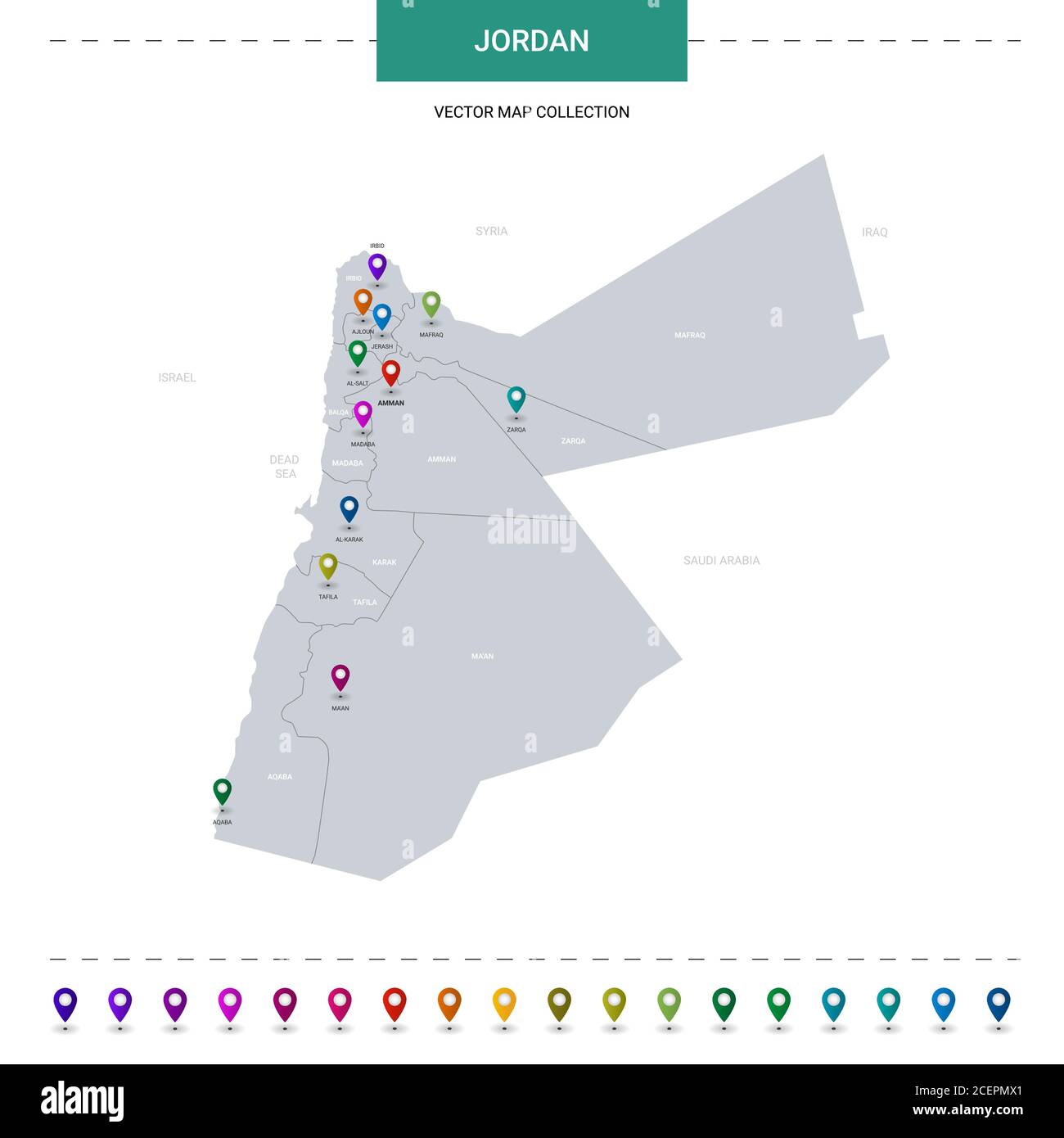 Jordan map with location pointer marks. Infographic vector template ...