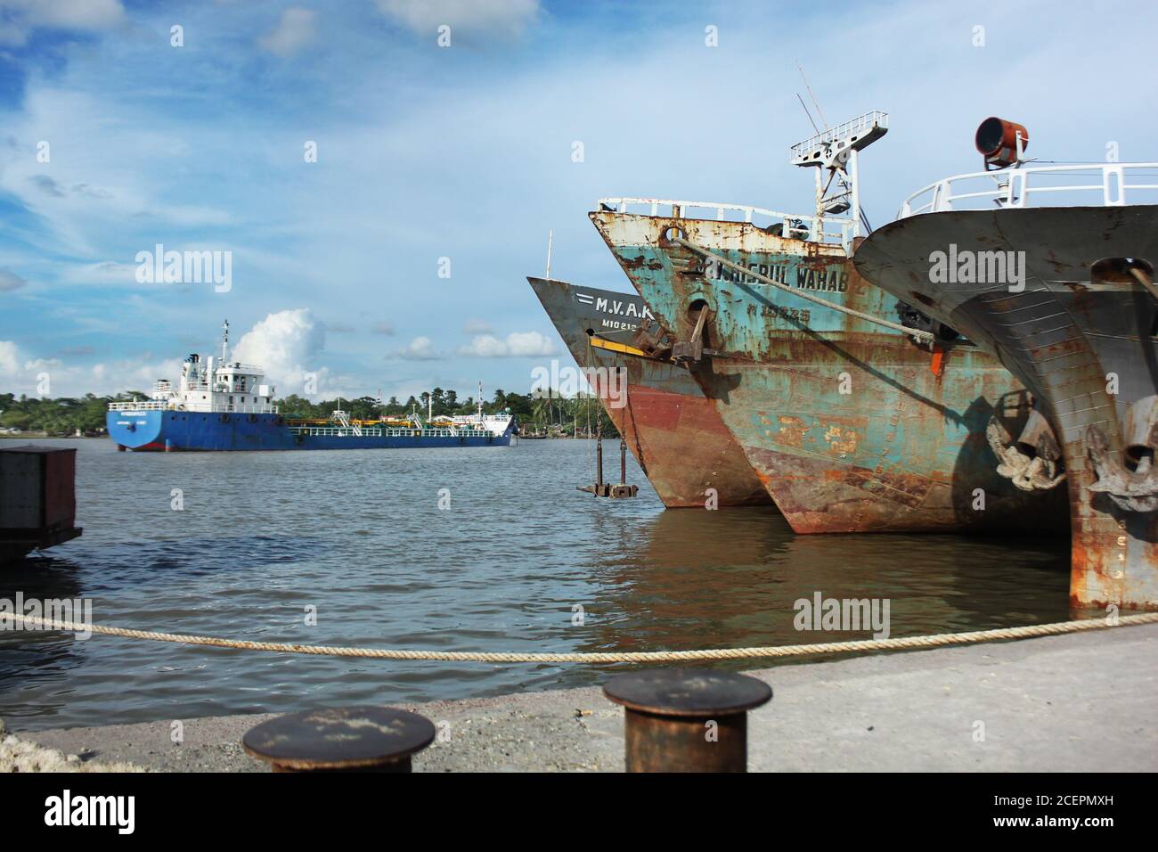Cargo vessel anchored at the BIWT Ghat, Khulna, Bangladesh Stock Photo ...