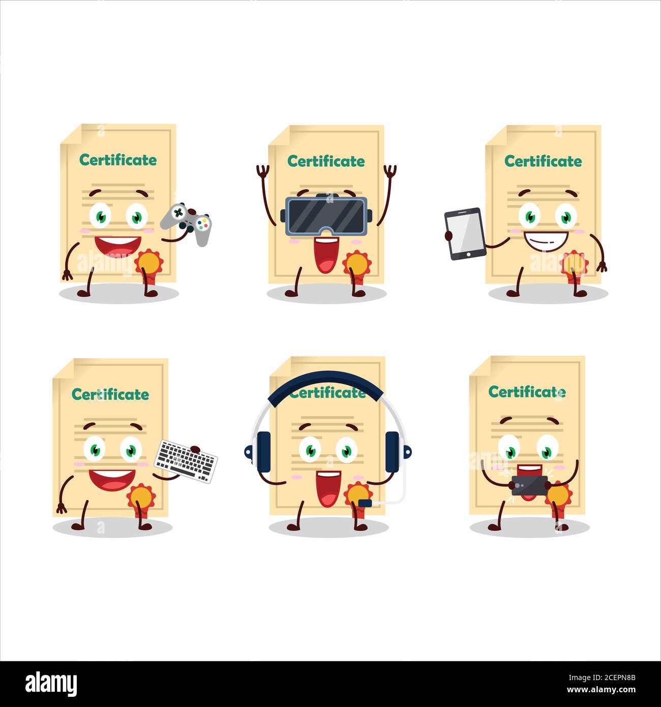 Award paper cartoon character are playing games with various cute ...