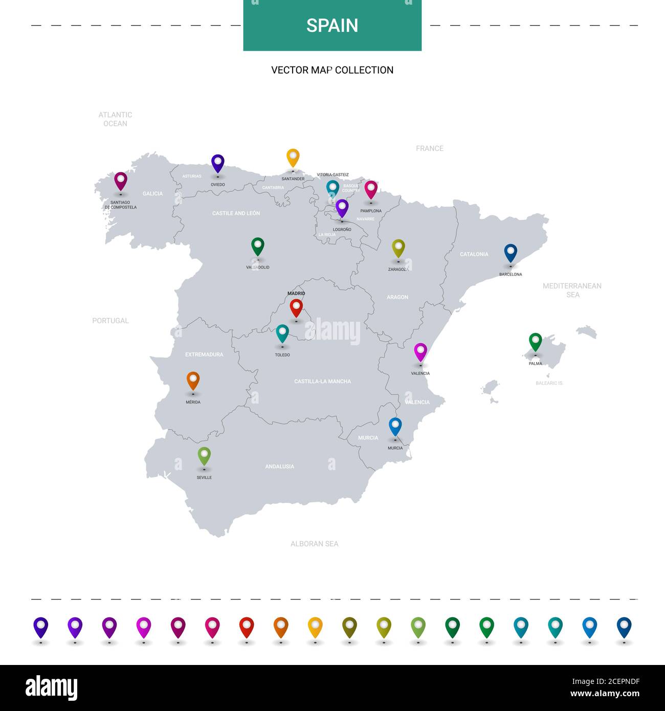 Spain map with location pointer marks. Infographic vector template ...