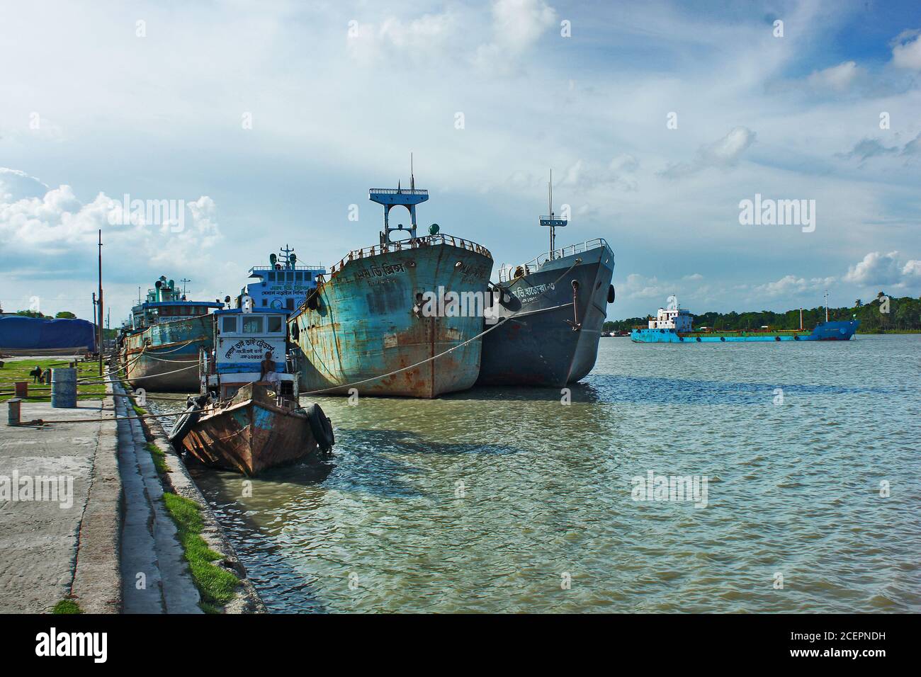 Cargo vessel anchored at the BIWT Ghat, Khulna, Bangladesh Stock Photo ...