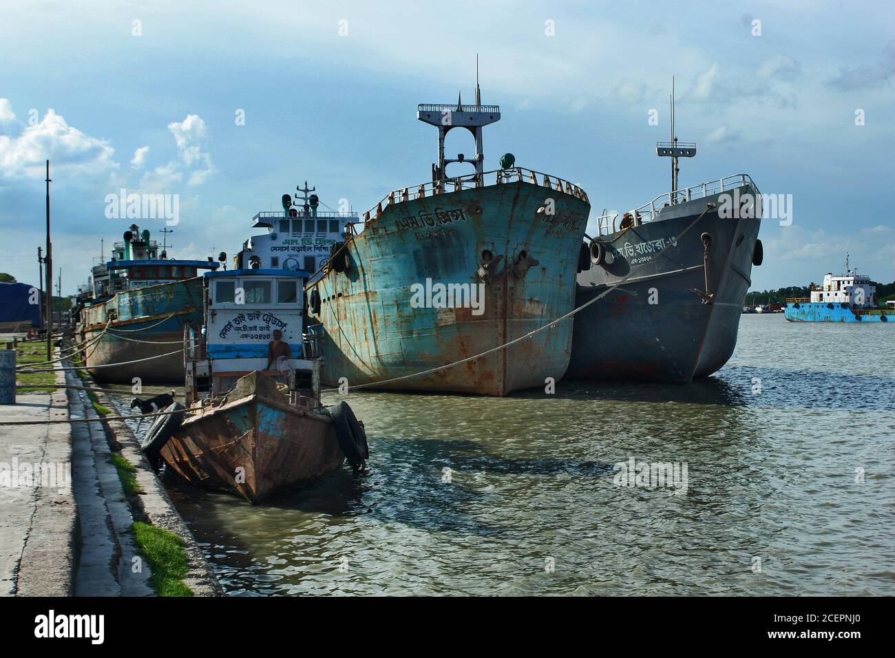 Cargo vessel anchored at the BIWT Ghat, Khulna, Bangladesh Stock Photo ...