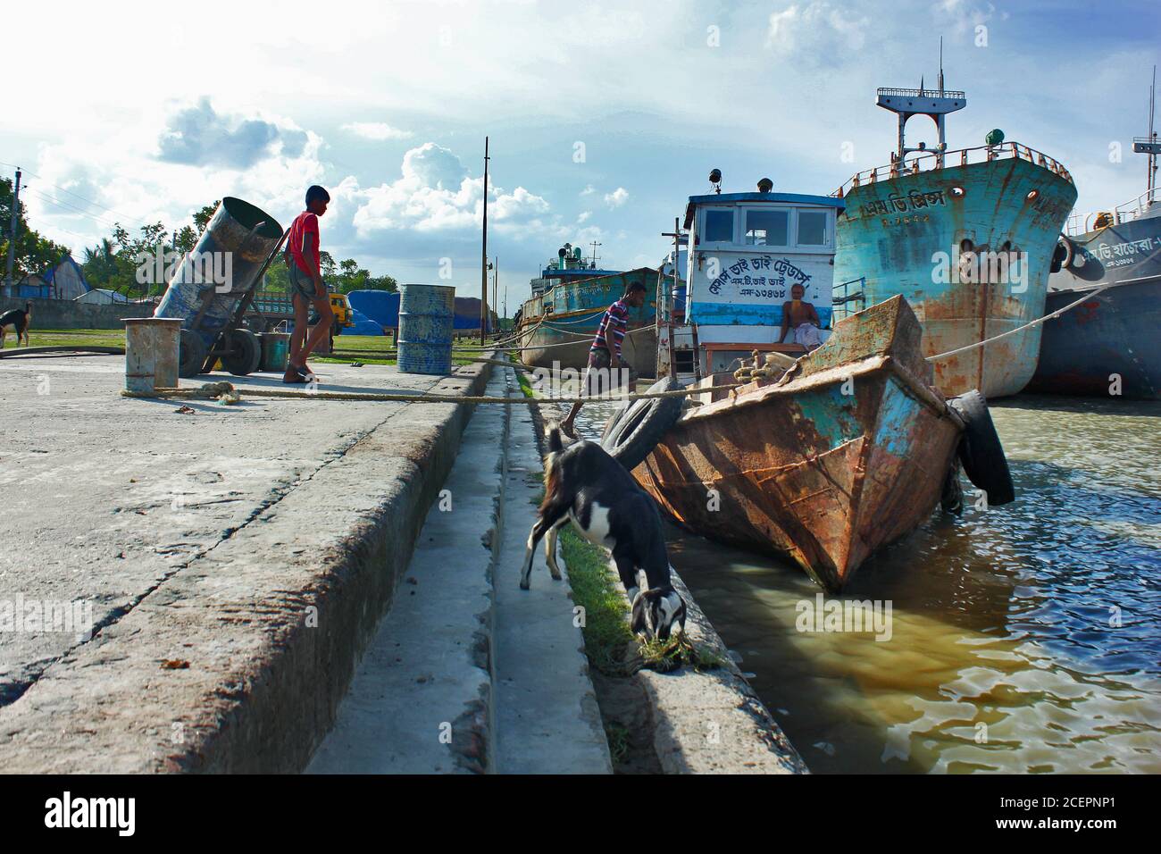 Cargo vessel anchored at the BIWT Ghat, Khulna, Bangladesh Stock Photo ...