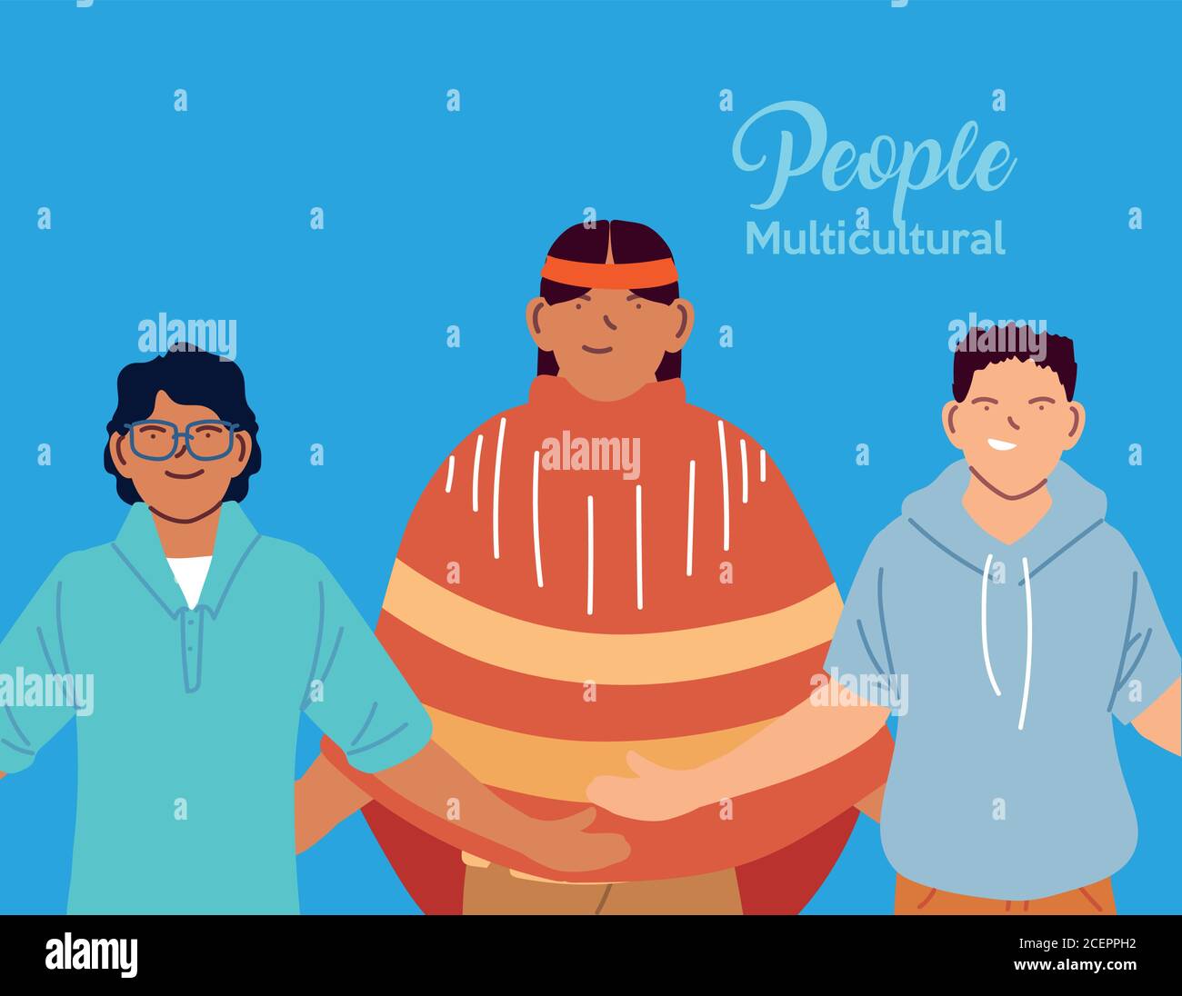 latin usa indian and asian men cartoons design, diversity people ...