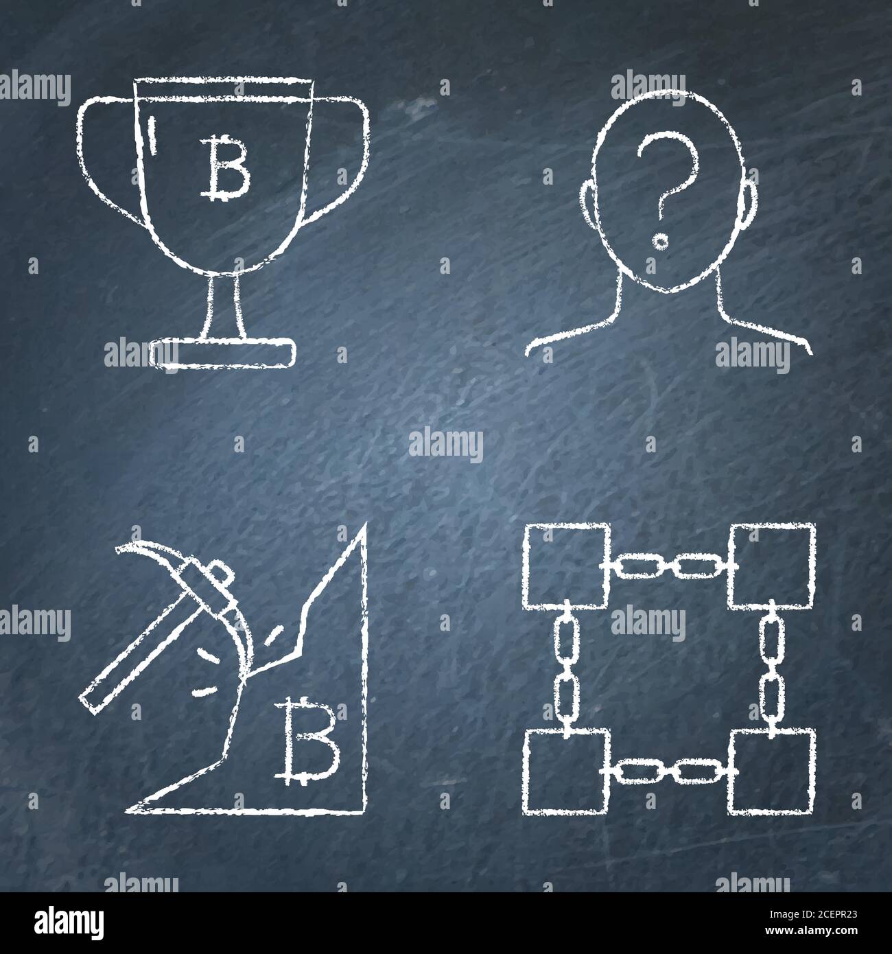 Chalkboard cryptocurrency icon set in line style. Bitcoin mining, block reward, blockchain and ...
